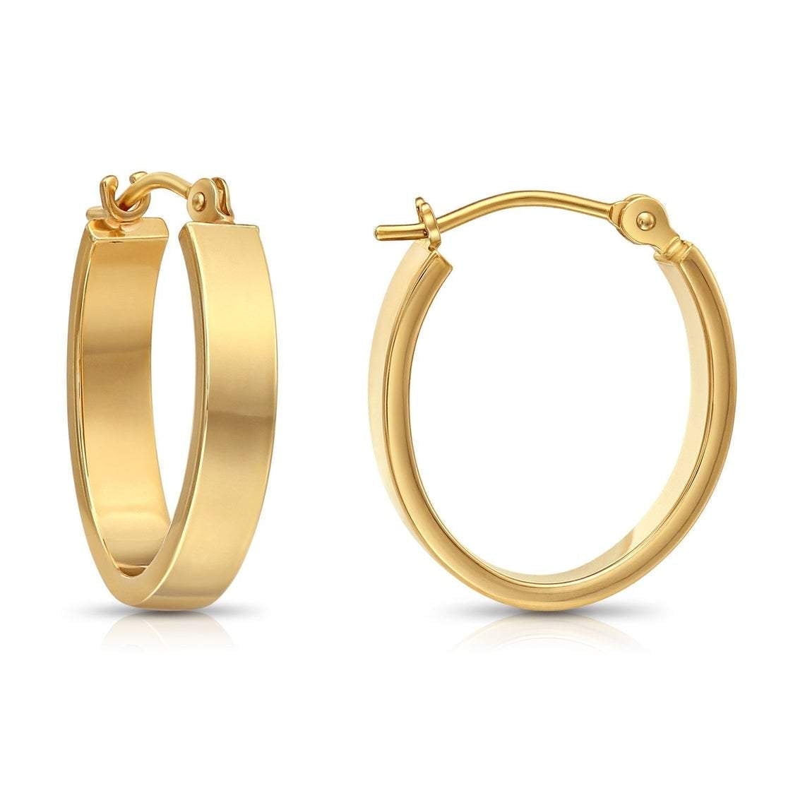 Tilo Jewelry 14k Yellow Gold Oval Flat Hoop Earrings | 18mm | Small ...