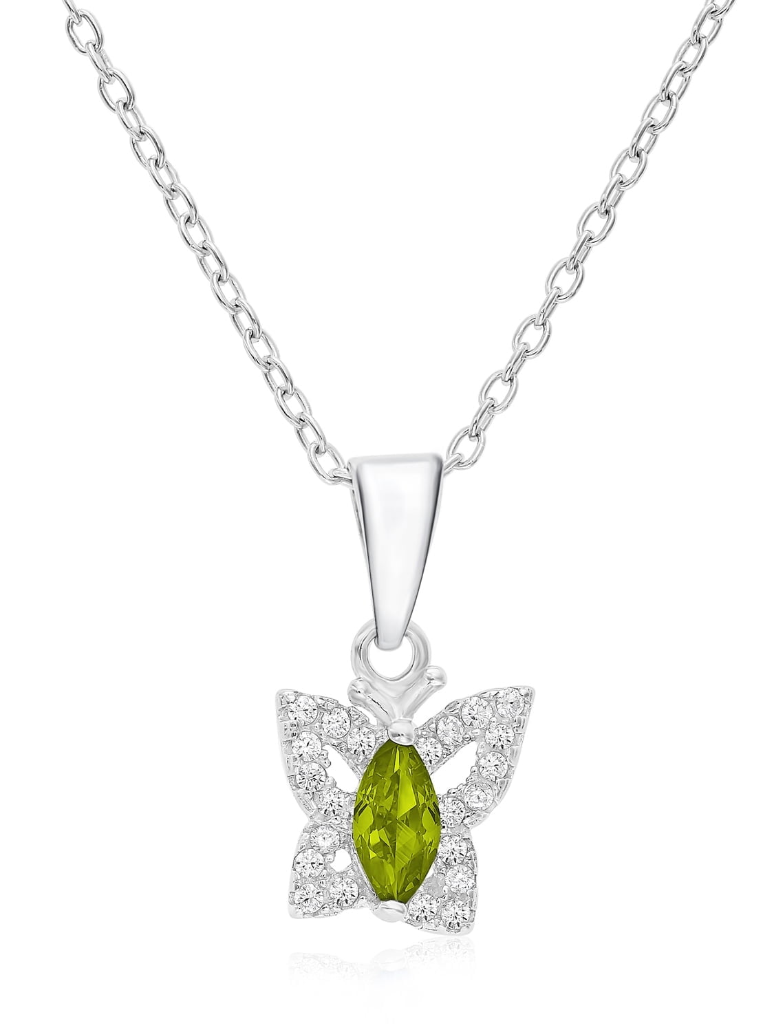 Tilo Jewelry 925 Sterling Silver Butterfly CZ Halo Birthstone Green ...