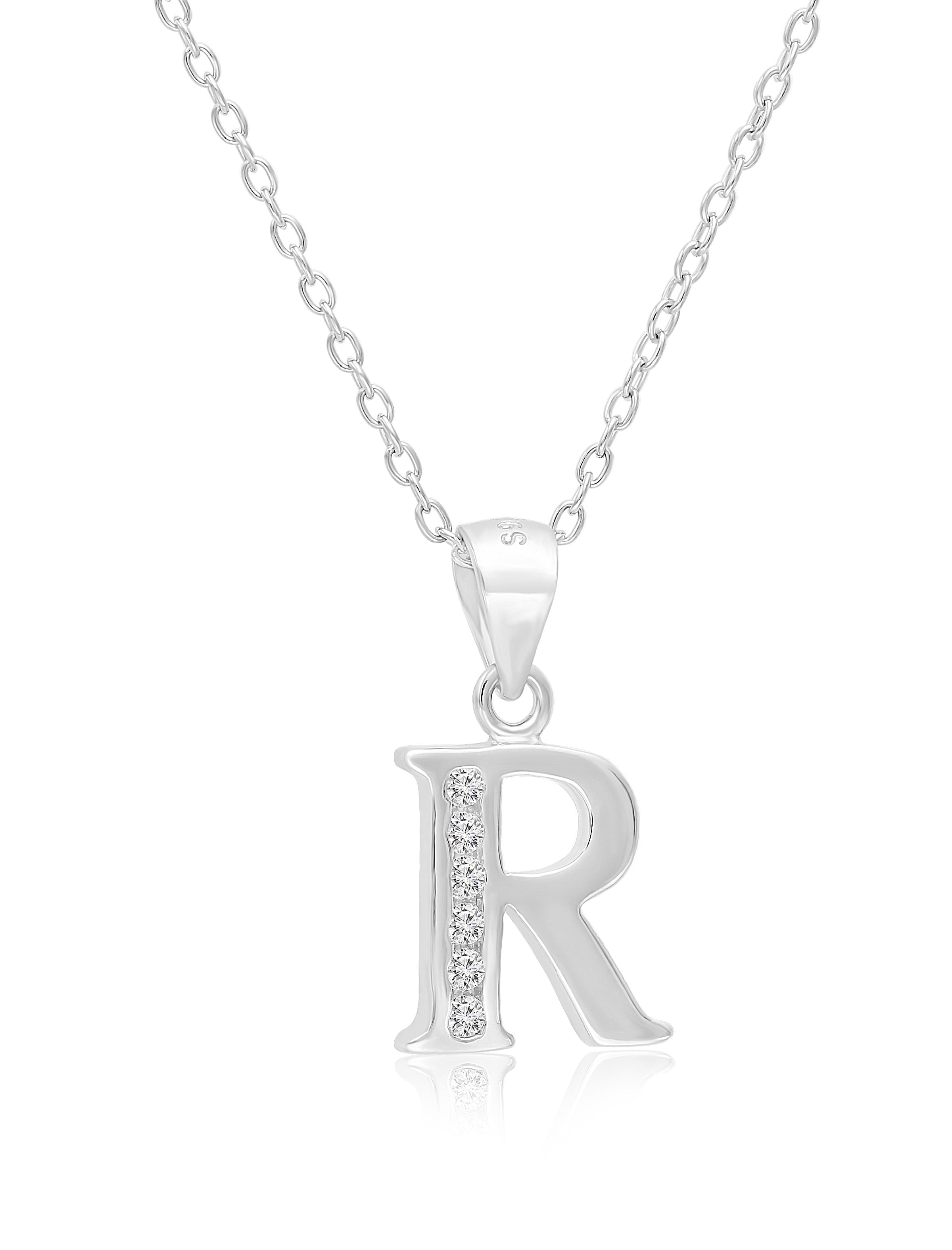 Tilo Jewelry 925 Sterling Silver CZ Initial Letter "R" Pendant Necklace ...