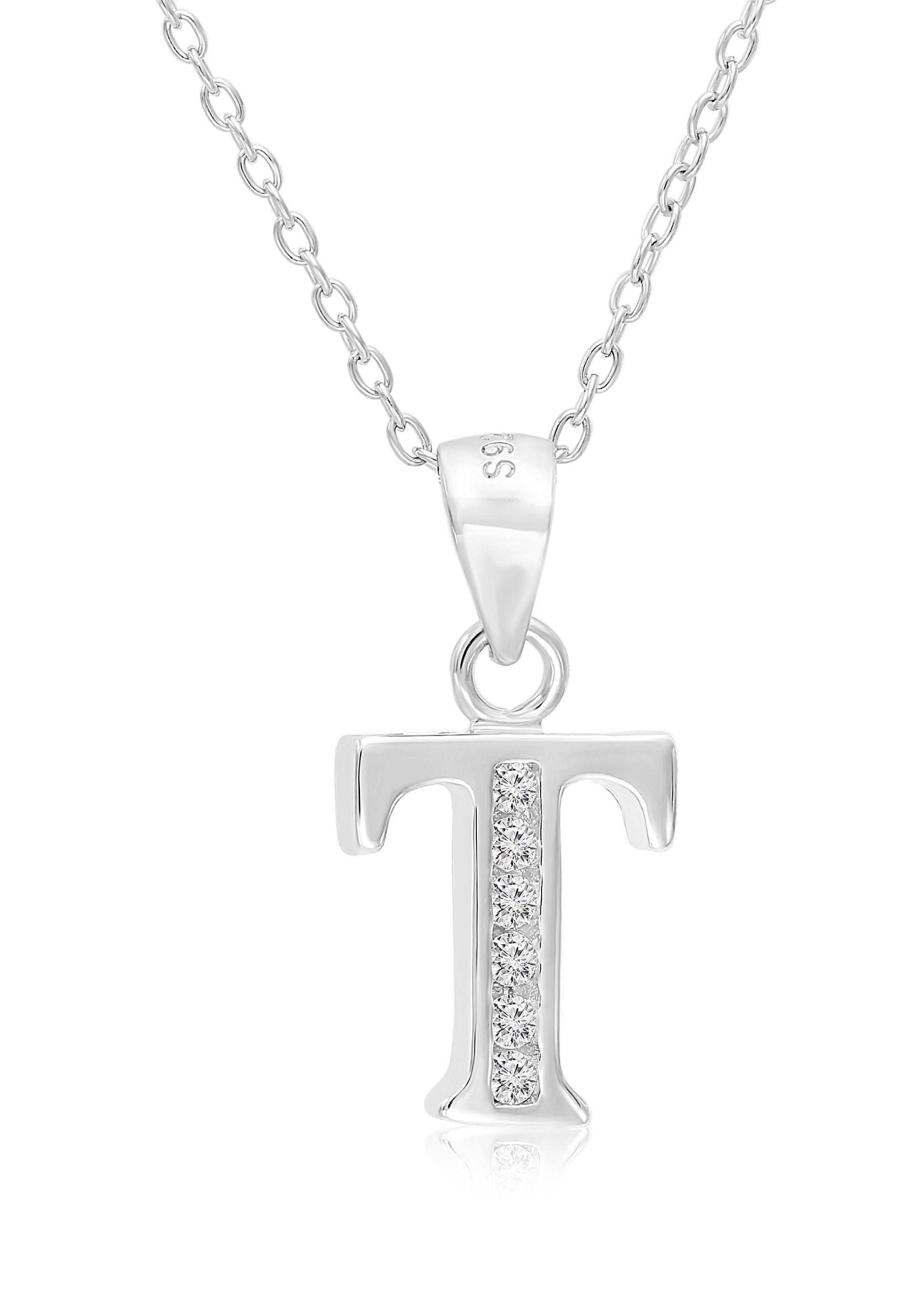 Tilo Jewelry 925 Sterling Silver CZ Initial Letter "T" Pendant Necklace ...