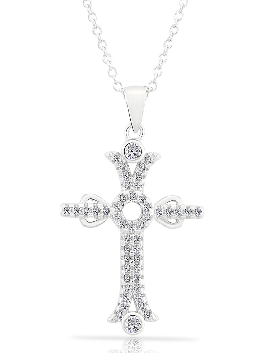 Tilo Jewelry .925 Sterling Silver Cross Pendant Necklace with Cubic ...