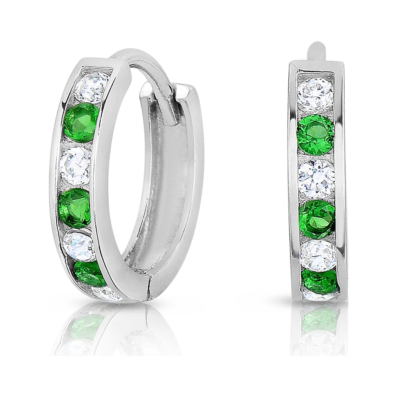 Tilo Jewelry 925 Sterling Silver Huggie Hoop Earrings with Green ...