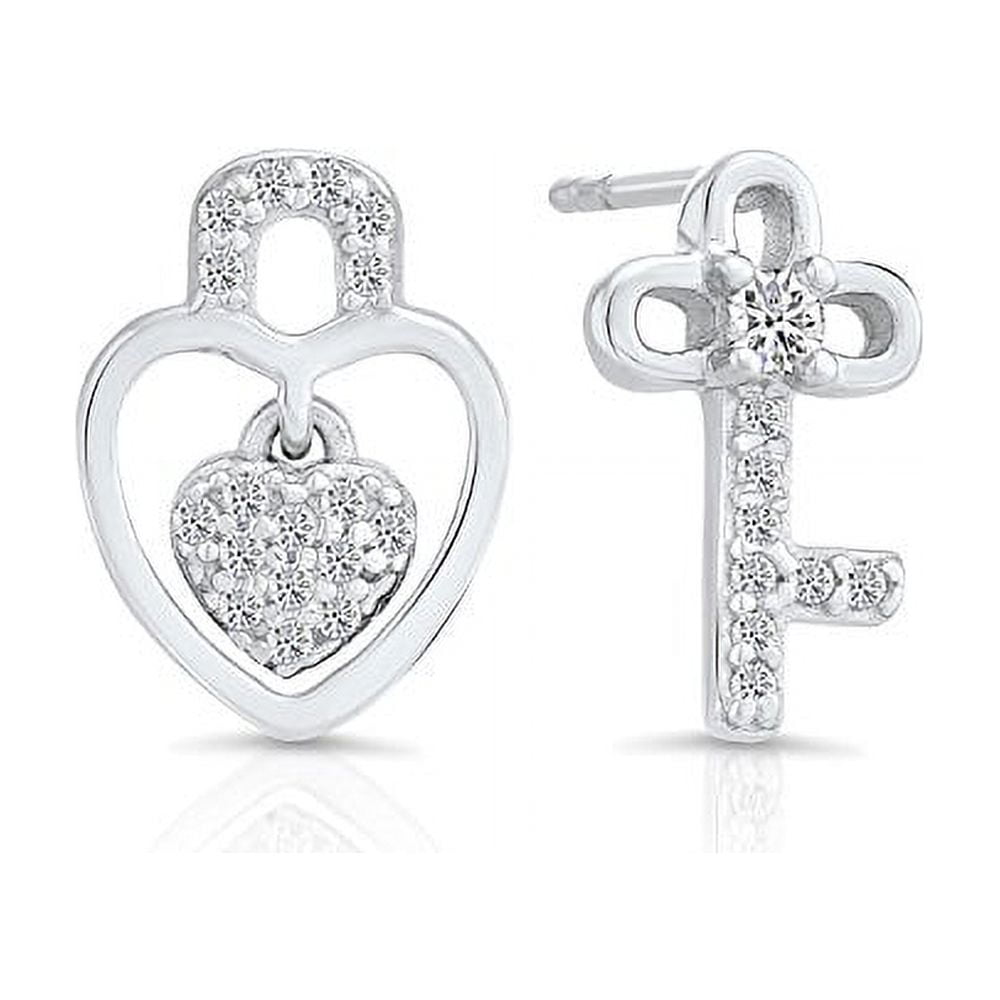 Tilo Jewelry .925 Sterling Silver Lock and Key Love Earrings with Cubic ...
