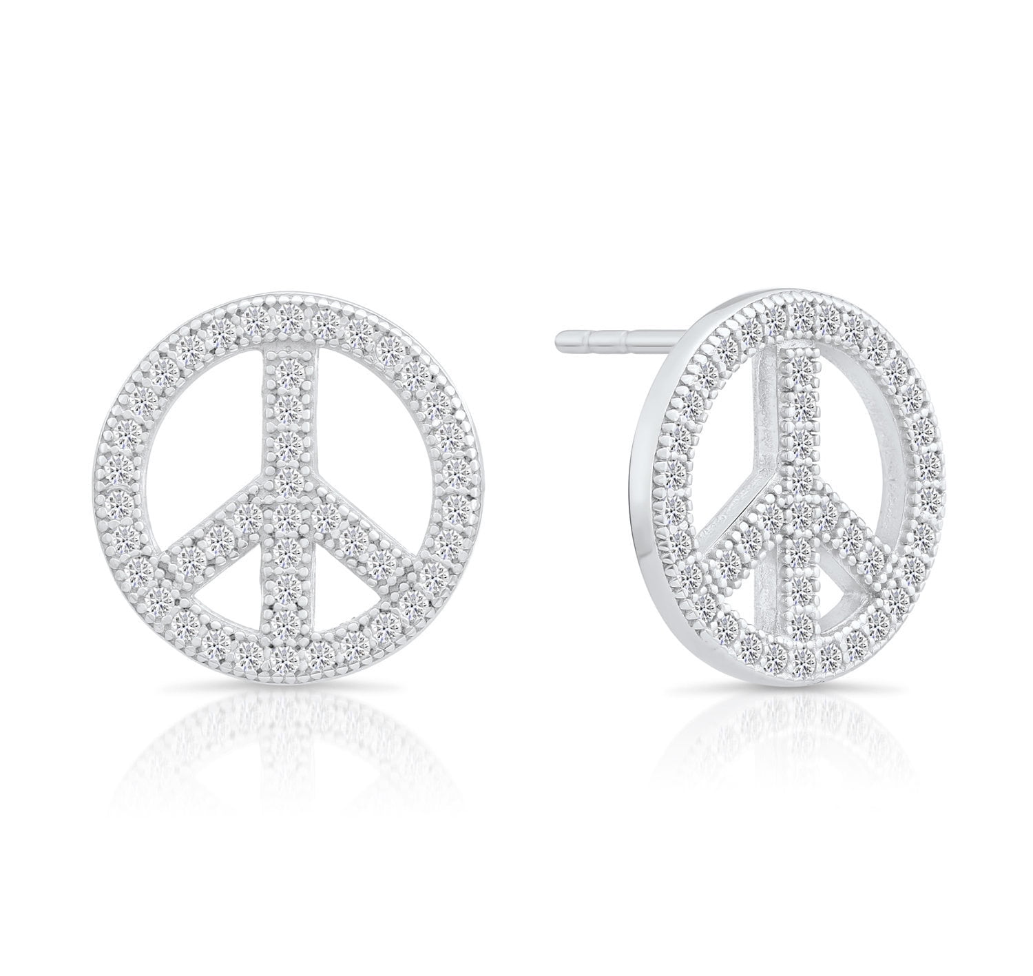 Tilo Jewelry 925 Sterling Silver Peace Sign Stud Earrings with Cubic ...