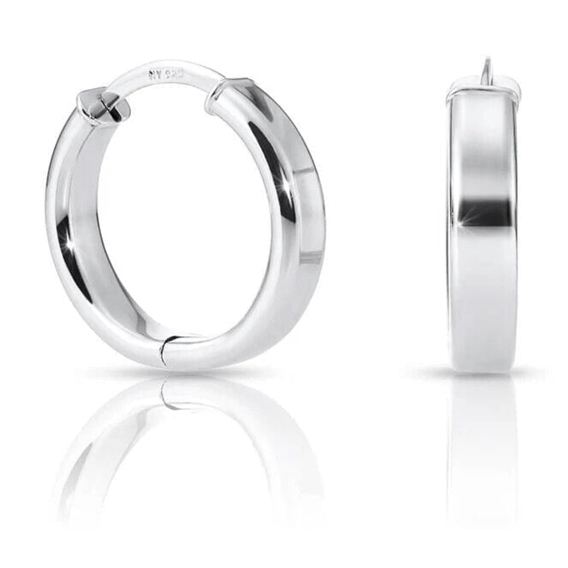 Tilo Jewelry Solid 925 Sterling Silver Shiny Round Plain Huggie Hoop ...
