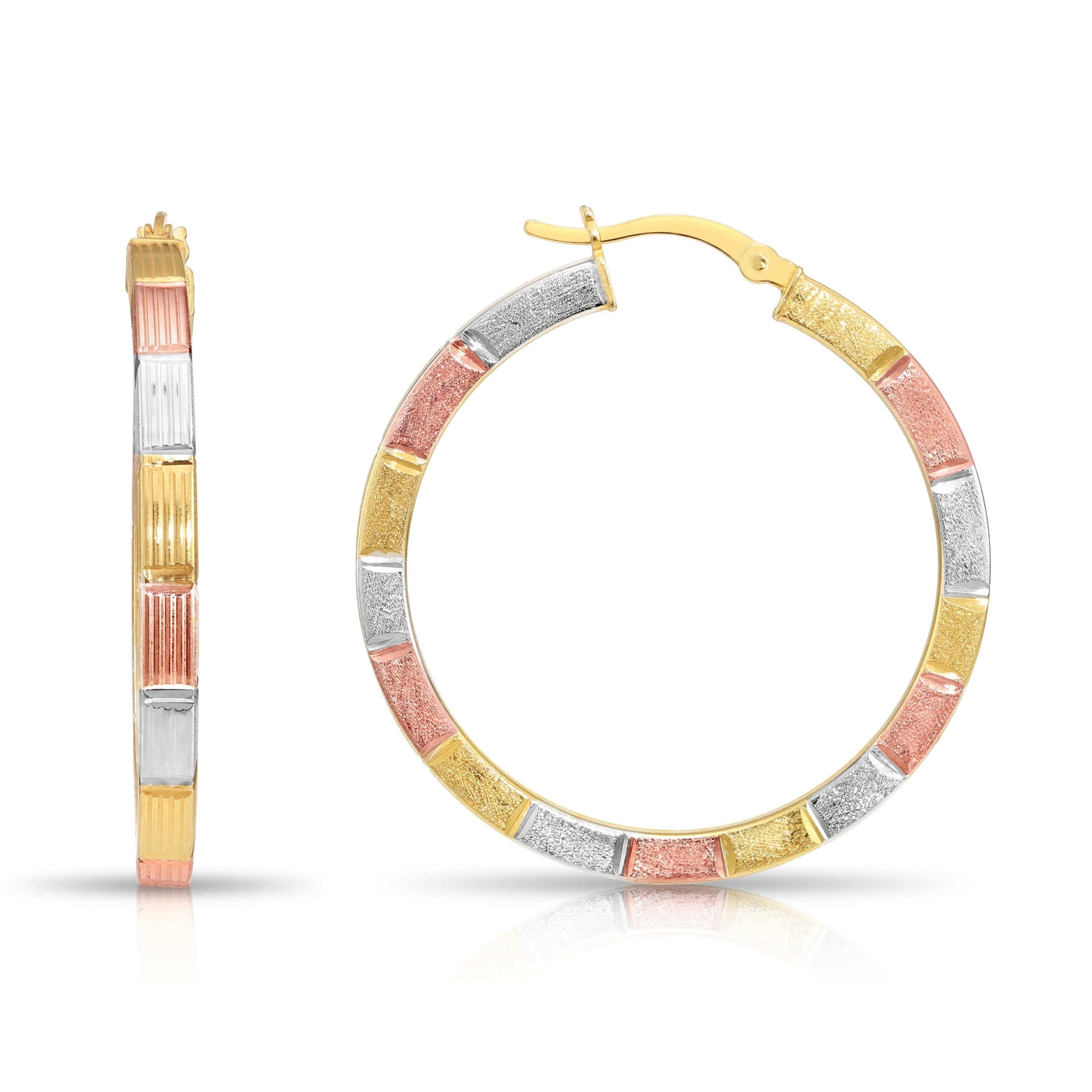 Tilo Jewelry 925 Sterling Silver Tri-Color Square Hoop Earrings with ...