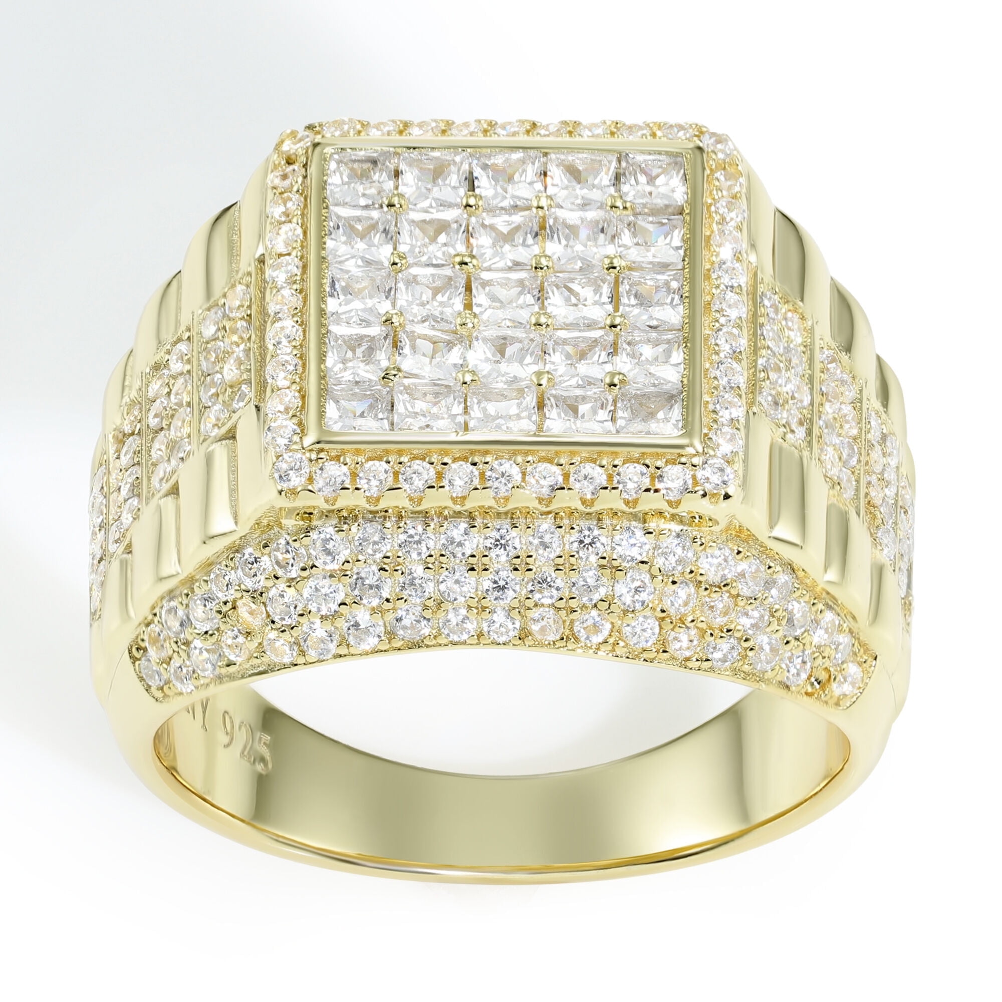 Tilo Jewelry Yellow Gold Tone 925 Sterling Silver Pave Square Signet ...