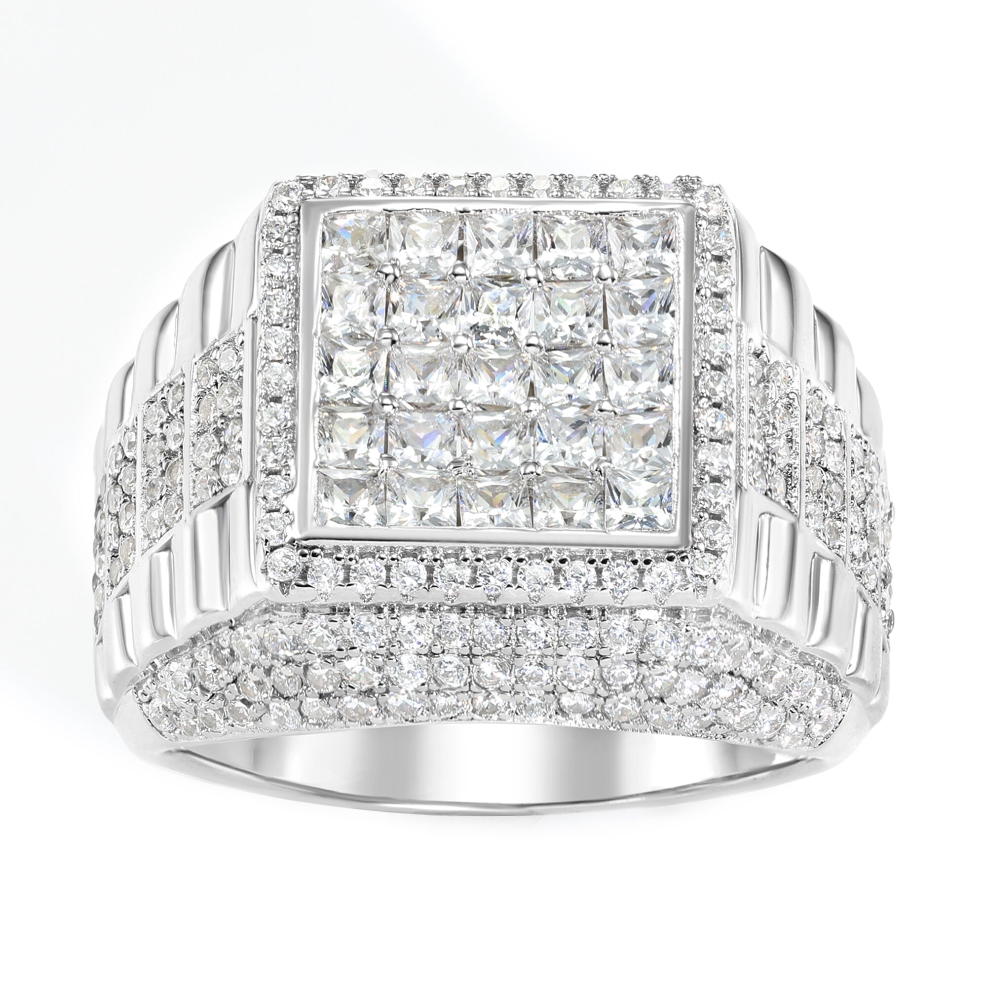 Tilo Jewelry Solid 925 Sterling Silver Pave Square Signet Statement ...