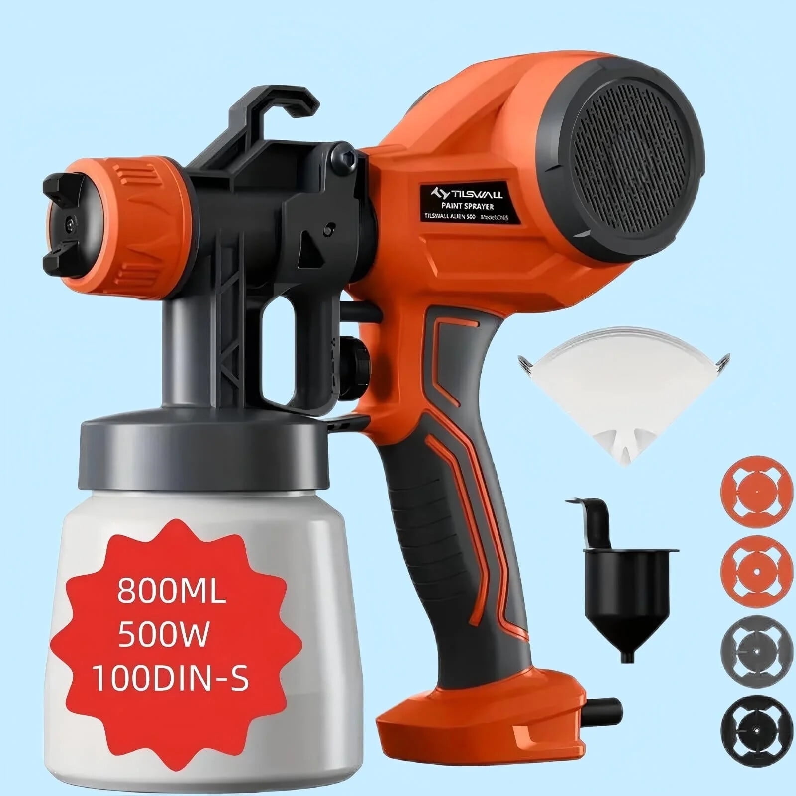 Tilswall Paint Sprayer 800W HVLP Electric Spray Paint Gun with 2.5M Air ...