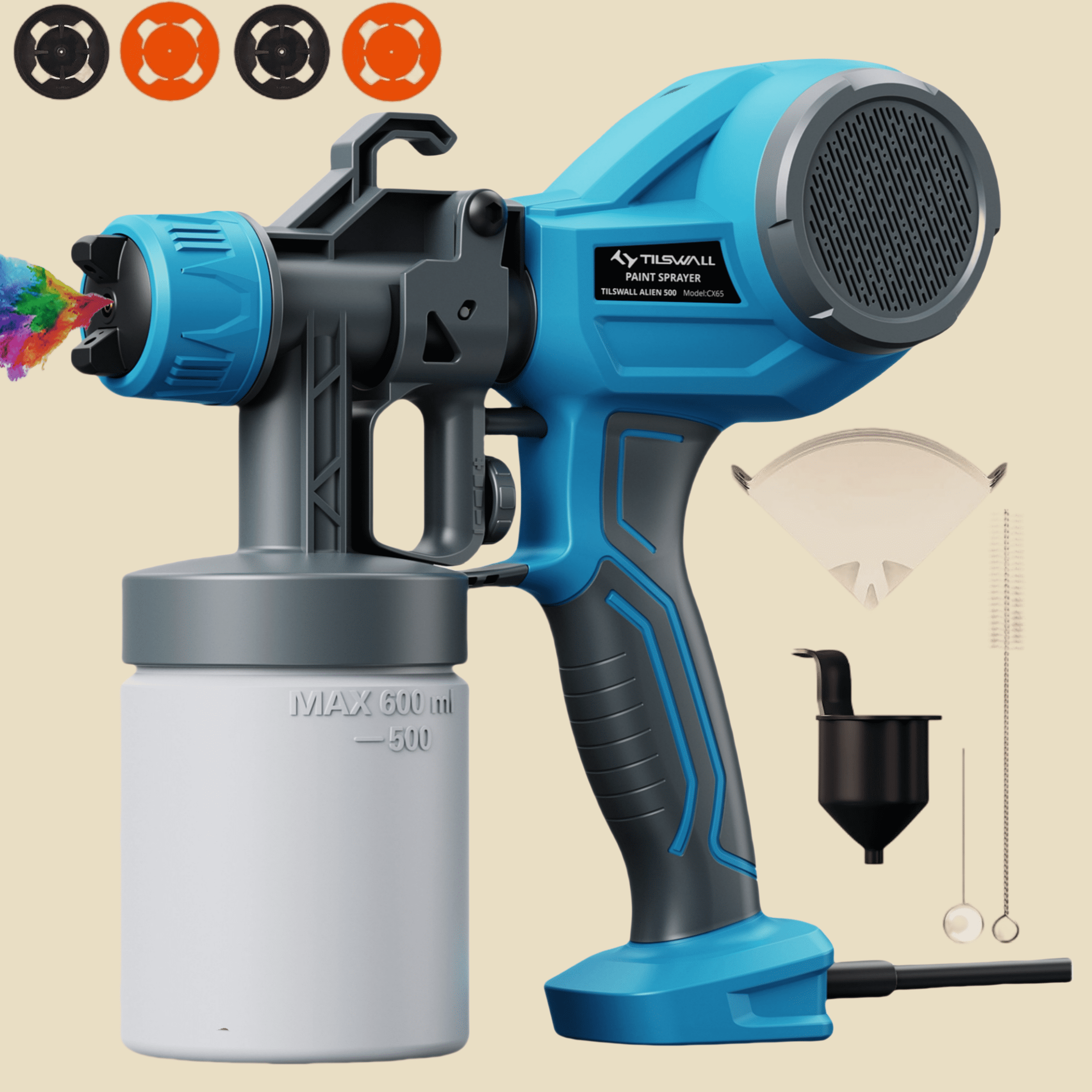 Tilswall Paint Sprayer, Spray Paint Gun with 600ml, HVLP Spray Gun with ...