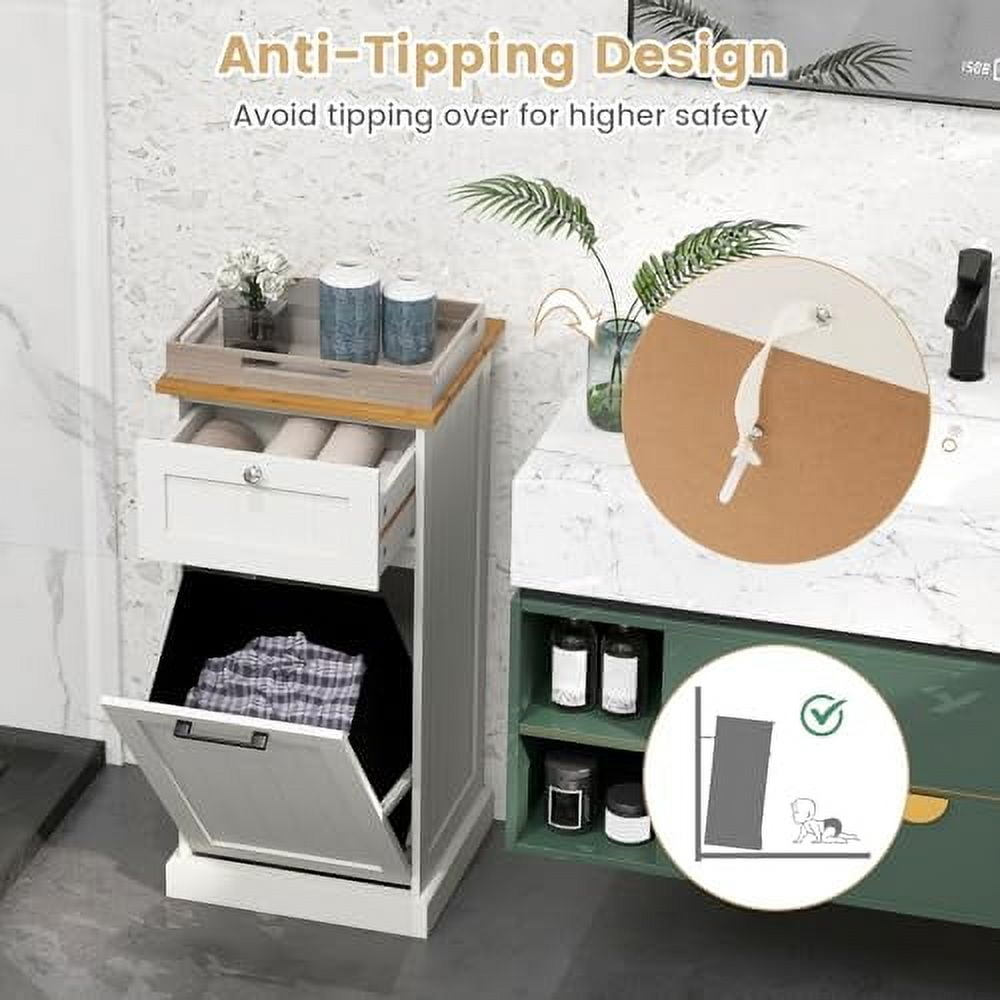 Tilt Out Laundry Cabinet, 10 Gallon Wood Hidden Hamper Cabinet with ...