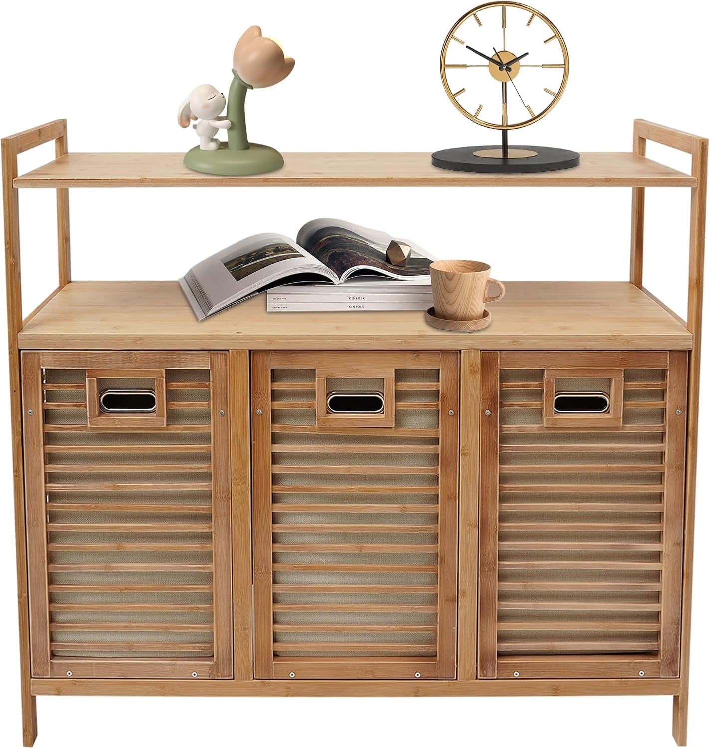 Tilt-Out Laundry Hamper, 3-Door Laundry Storage Cabinet Removable ...