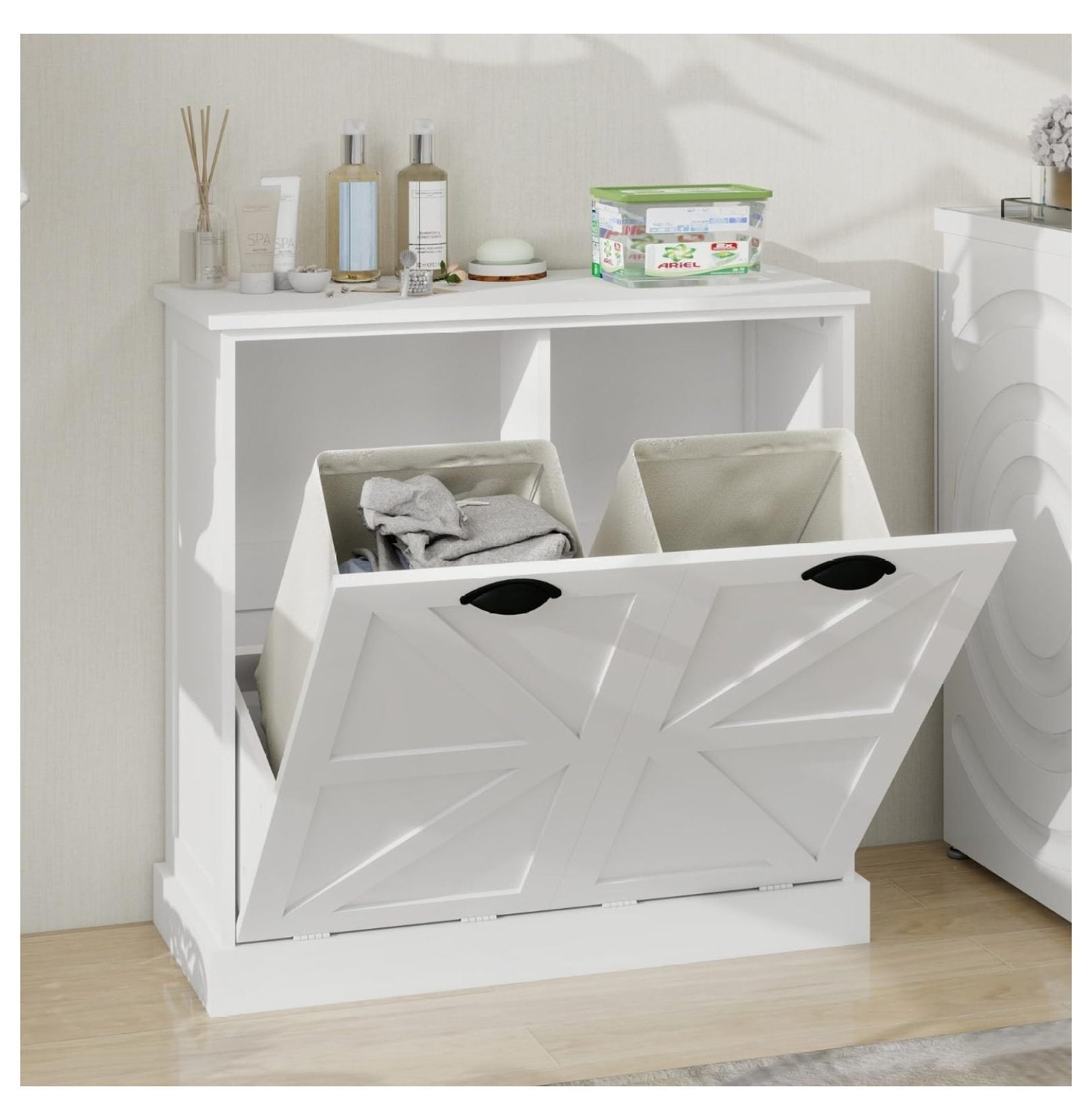 Tilt-Out Laundry Sorter Cabinet, Farmhouse Laundry Hamper Cabinet with ...