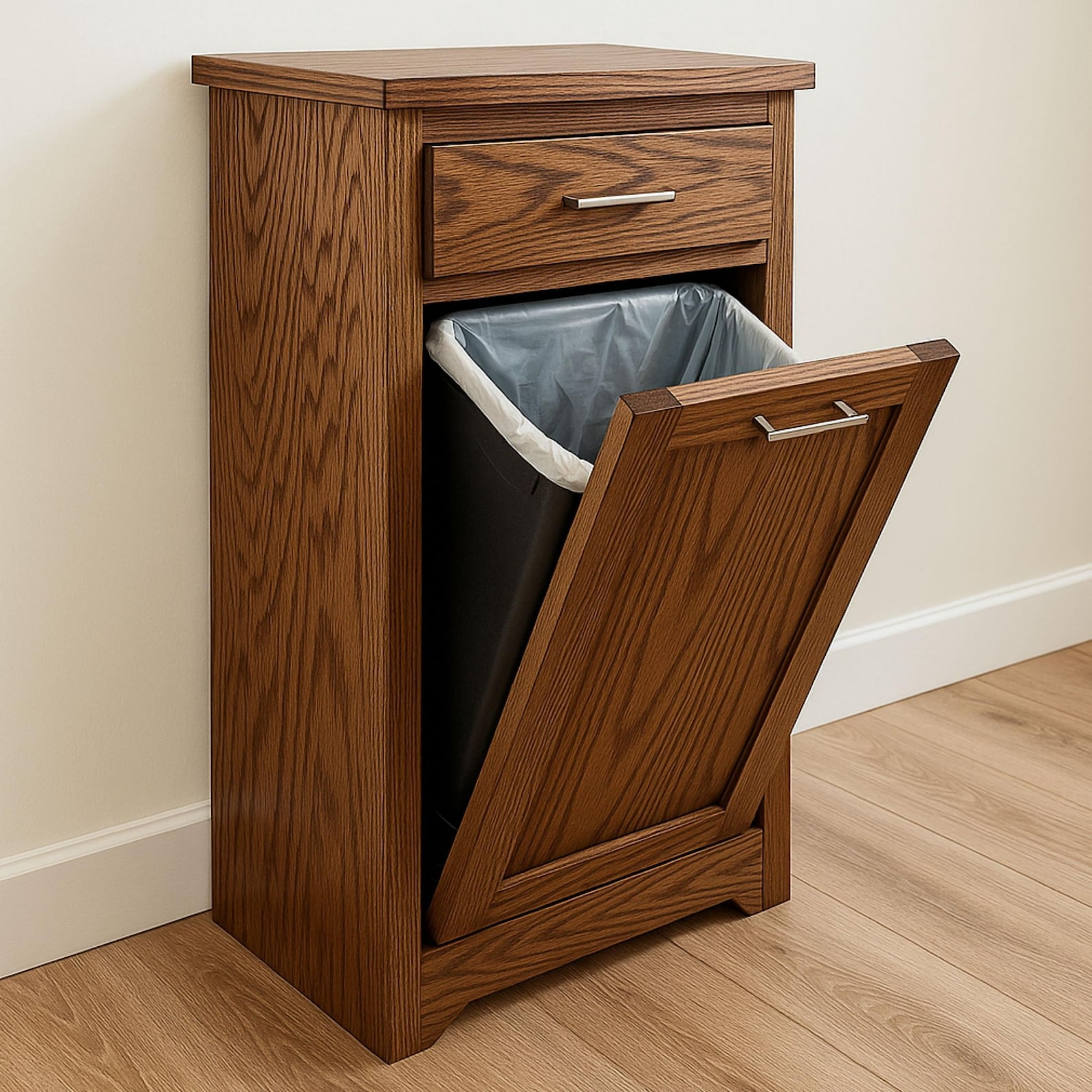 Tilt-Out Trash Bin Cabinet – Printed Wooden Garbage Bin Holder and ...