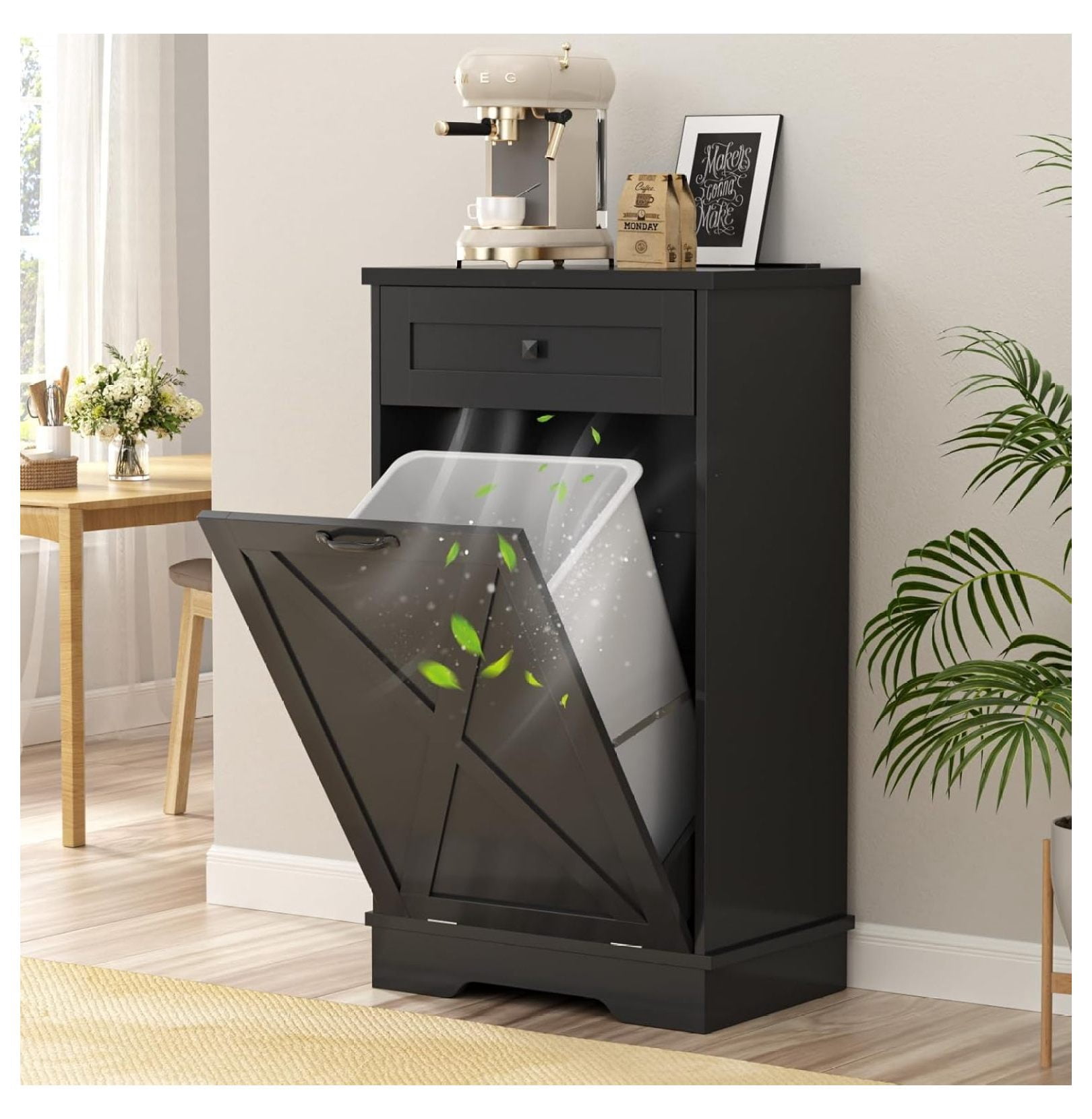 Tilt Out Trash Cabinet, Farmhouse Trash Can Cabinet w/Negative ion, Dog ...