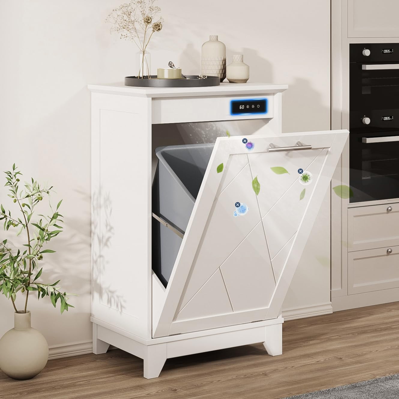 Tilt Out Trash Cabinet, Free Standing 10 Gallon Recycling Trash Can ...