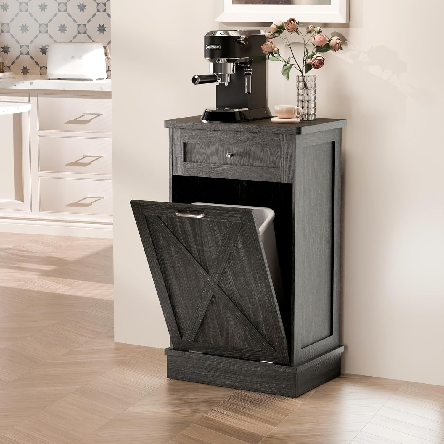 Tilt Out Trash Cabinet Free Standing 10 Gallon Wooden Trash Can Cabinet ...