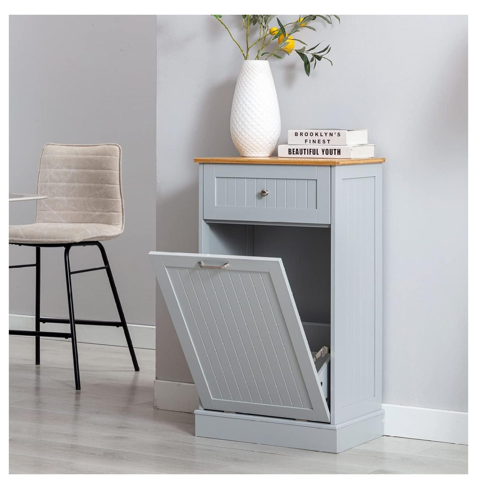 Tilt Out Trash Cabinet, Freestanding Wooden Kitchen Trash Recycling ...