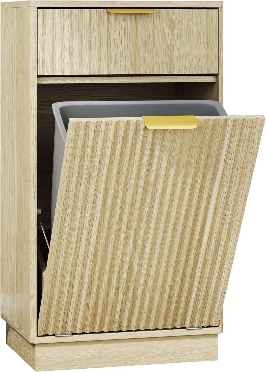 Tilt-Out Trash Cabinet with 10-Gallon Capacity, Walnut Laundry Hamper ...