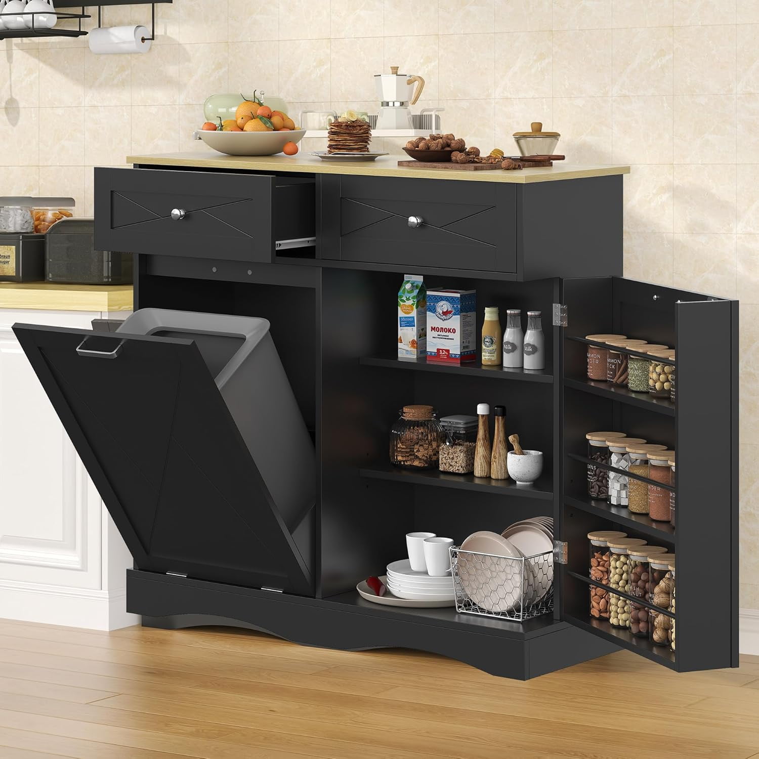 tilt out trash can 12 gallon - hidden trash cabinet with drawers ...