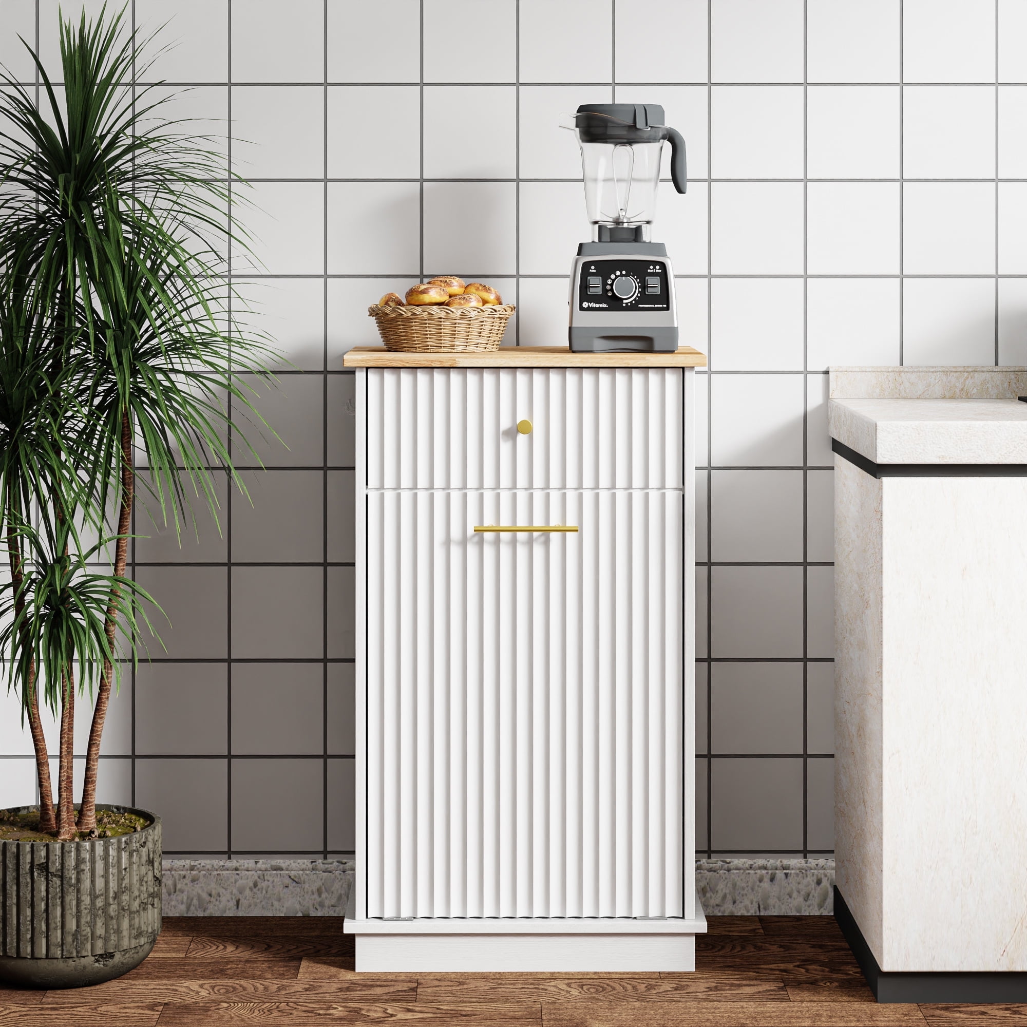 Wooden Tilt Out Trash Cabinet, Modern Free Standing 10 Gallon Garbage ...