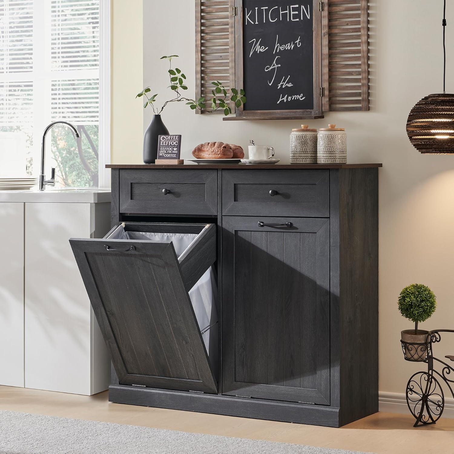 Tilt Out Trash Can Cabinet Dog Proof Trash Can Cabinet Farmhouse Hidden ...