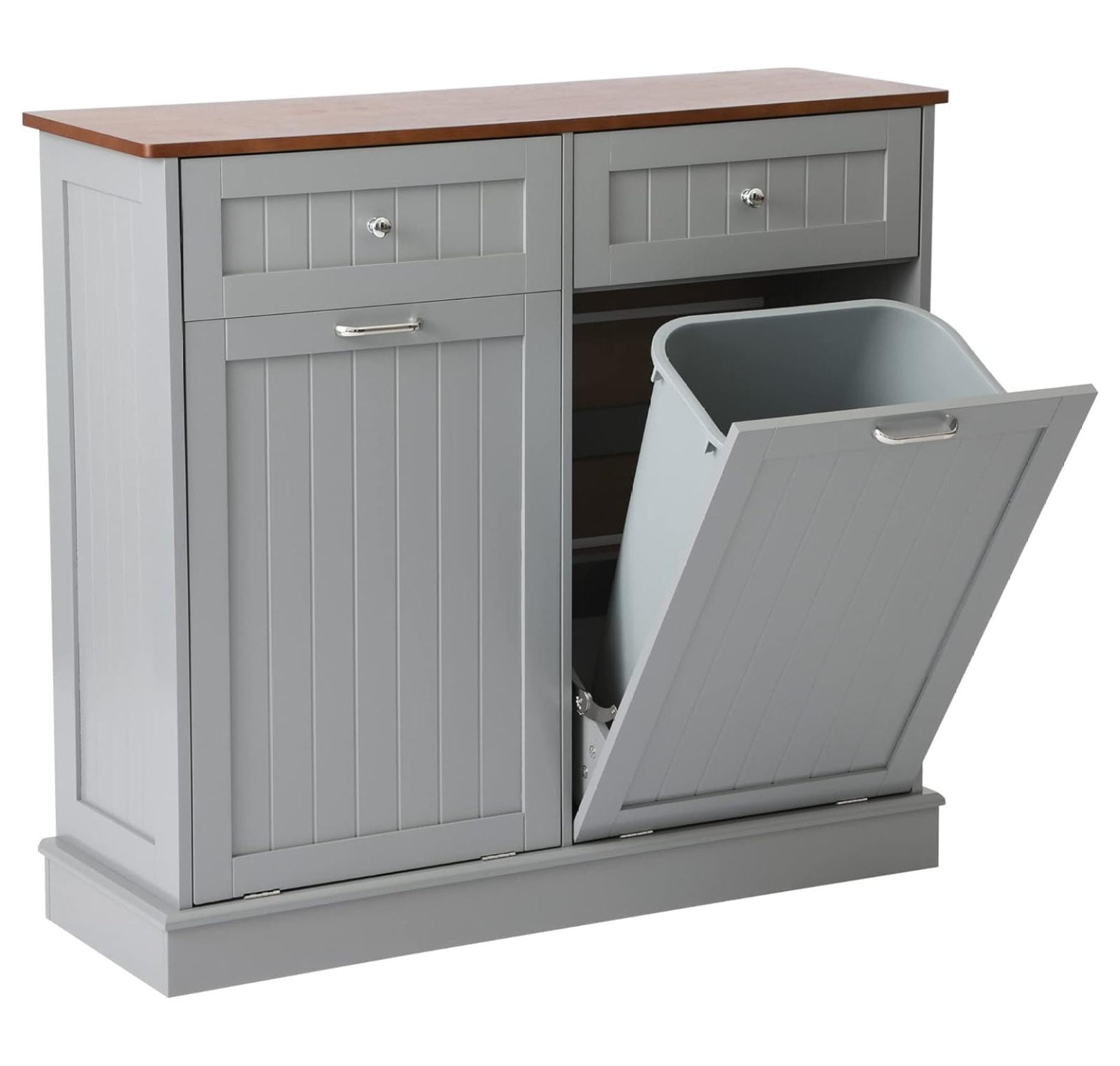 Tilt Out Trash Can Cabinet Dog Proof Trash Can with Double Wood Hidden ...