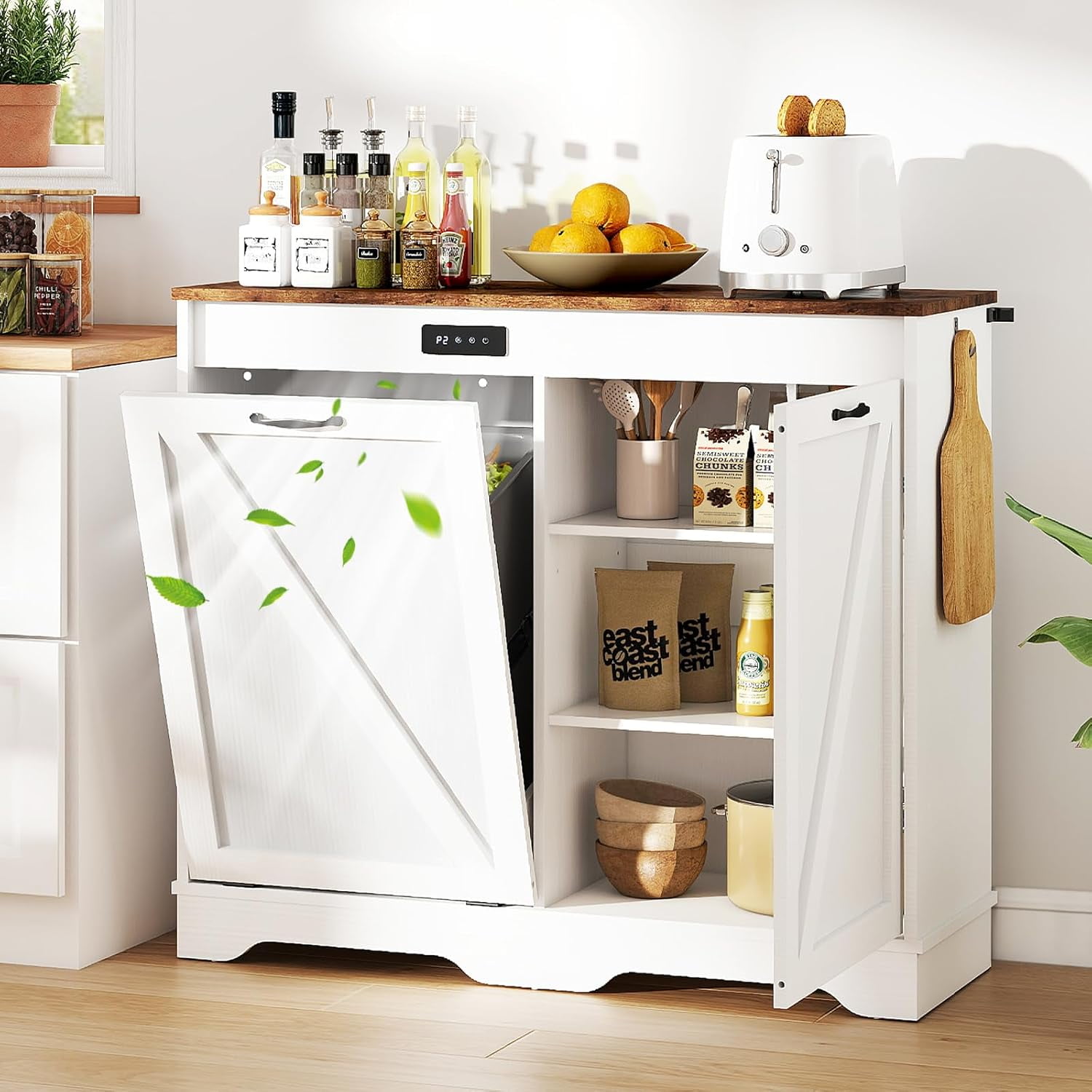Tilt-Out Trash Can Cabinet - Double Garbage Can Cabinet with Deodorizer ...