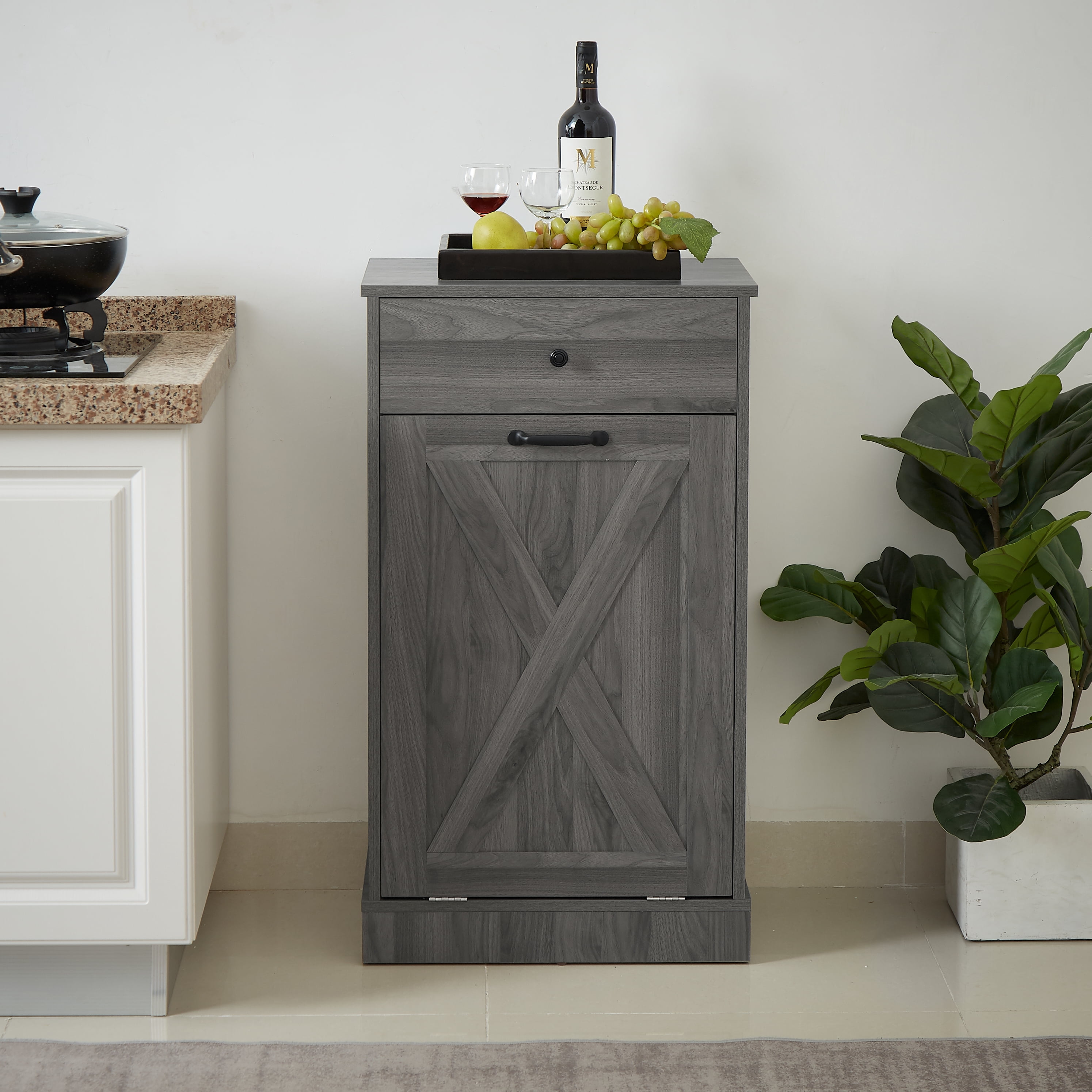 Tilt Out Trash Can Cabinet，Freestanding Wood Recycling Trash Cabinet ...