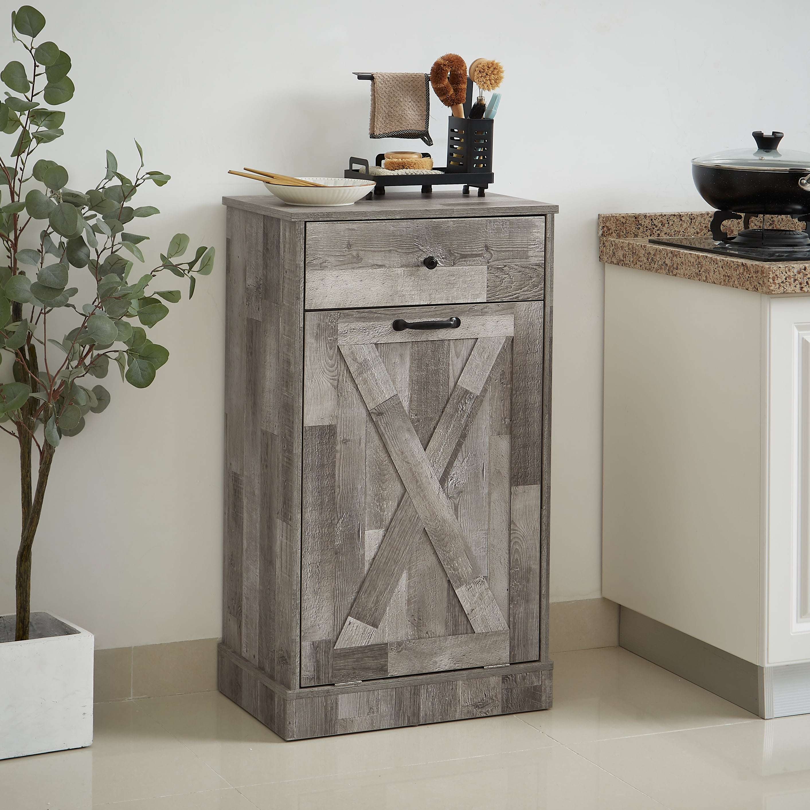 Tilt Out Trash Can Cabinet，Freestanding Wood Recycling Trash Cabinet ...