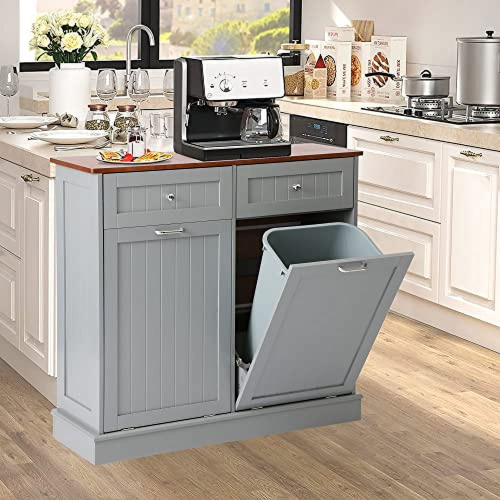 Tilt Out Trash Can Cabinet with Double Hidden Can Holder, Kitchen Free ...