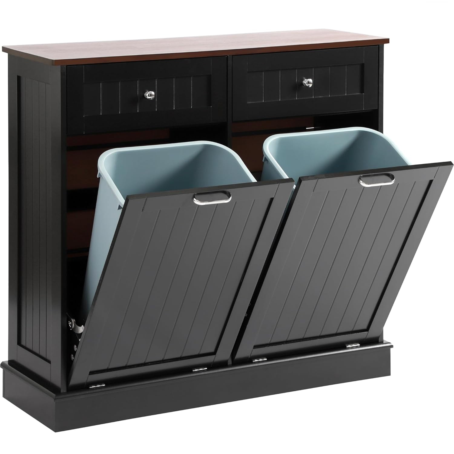 Tilt Out Trash Can Cabinet with Double Hidden Trash Can Holder, Kitchen ...