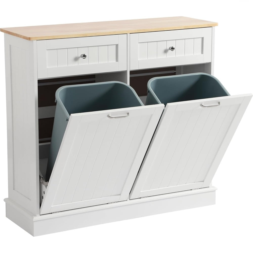 Tilt Out Trash Can Cabinet with Double Hidden Trash Can Holder, Kitchen ...