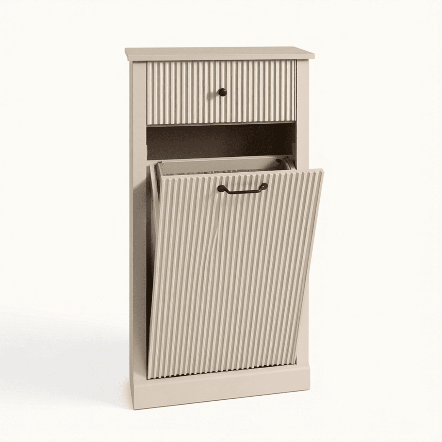 Tilt-Out Trash Can Cabinet with Laundry Hamper, Modern Fluted Wood ...