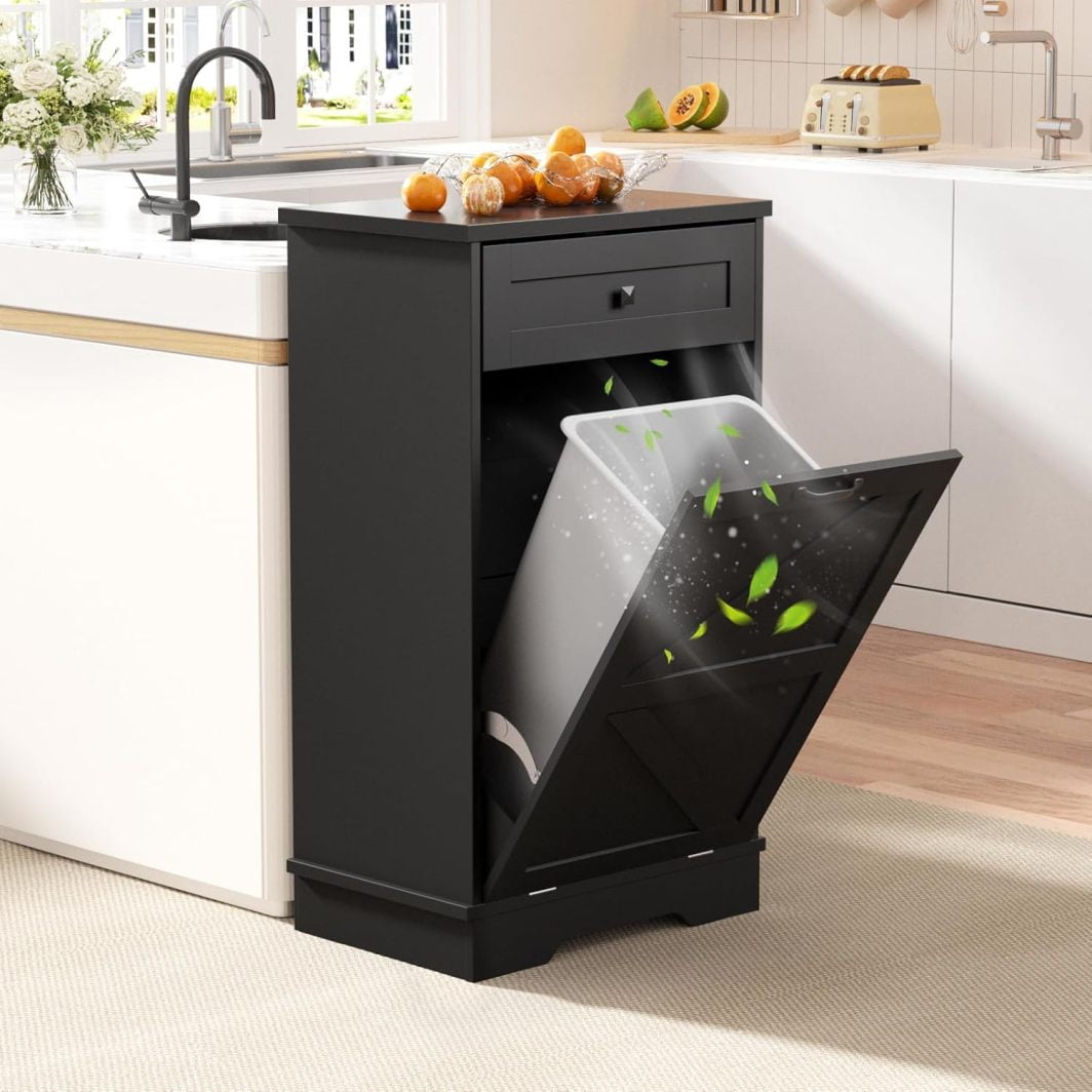 Tilt Out Trash Can, Farmhouse Kitchen Trash Cabinet w/Negative Ion, Dog ...
