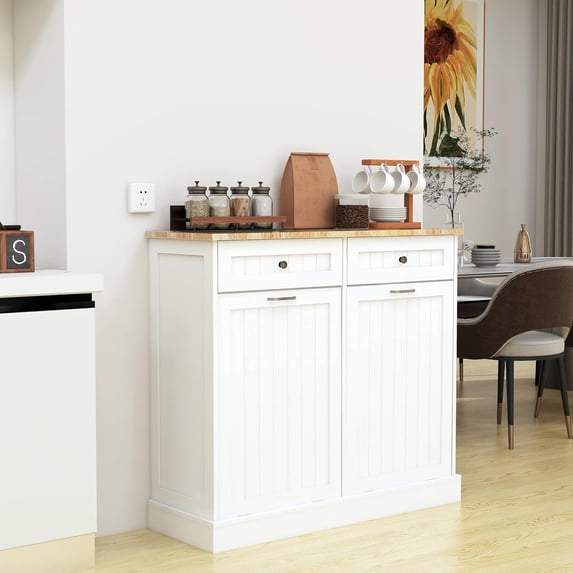 Tilt Out Trash Can with 2 Doors and 2 Drawers, Hidden Kitchen Garbage ...