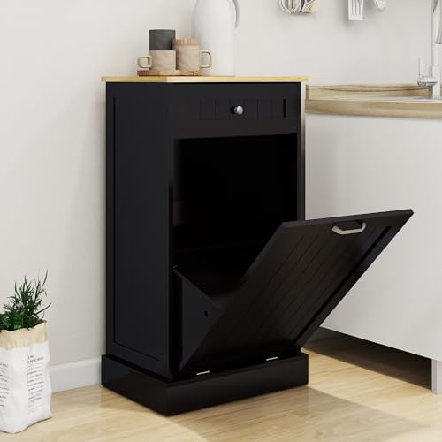 Tilt Out Trash Cabinet,10 Gallon Freestanding Wooden Kitchen Trash ...
