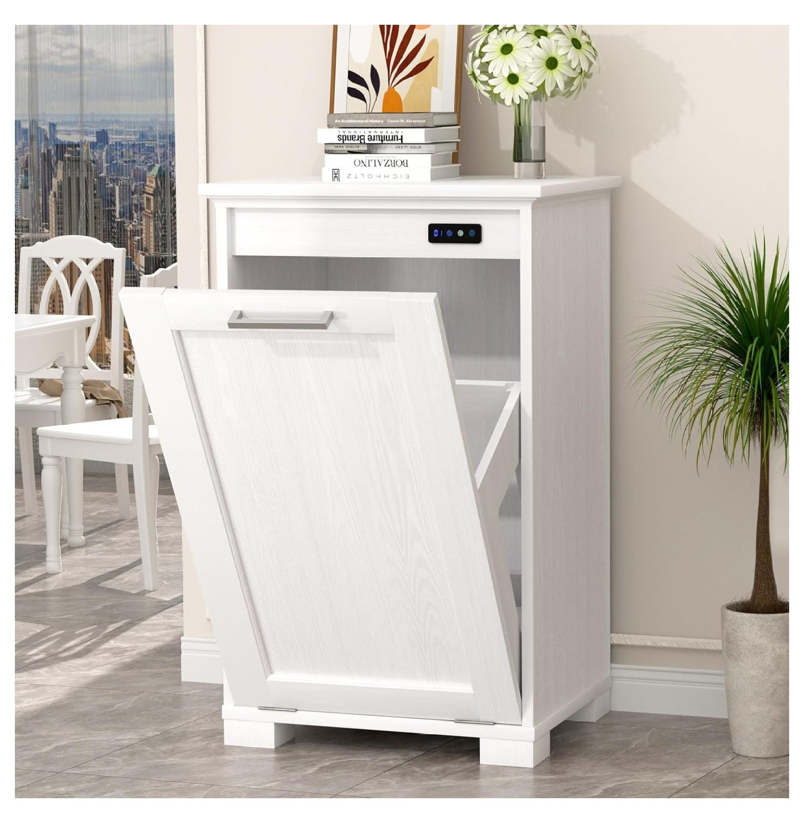 Tilt Out Trash Cabinet, 10-Gallon Trash Can Cabinet with Deodorising ...