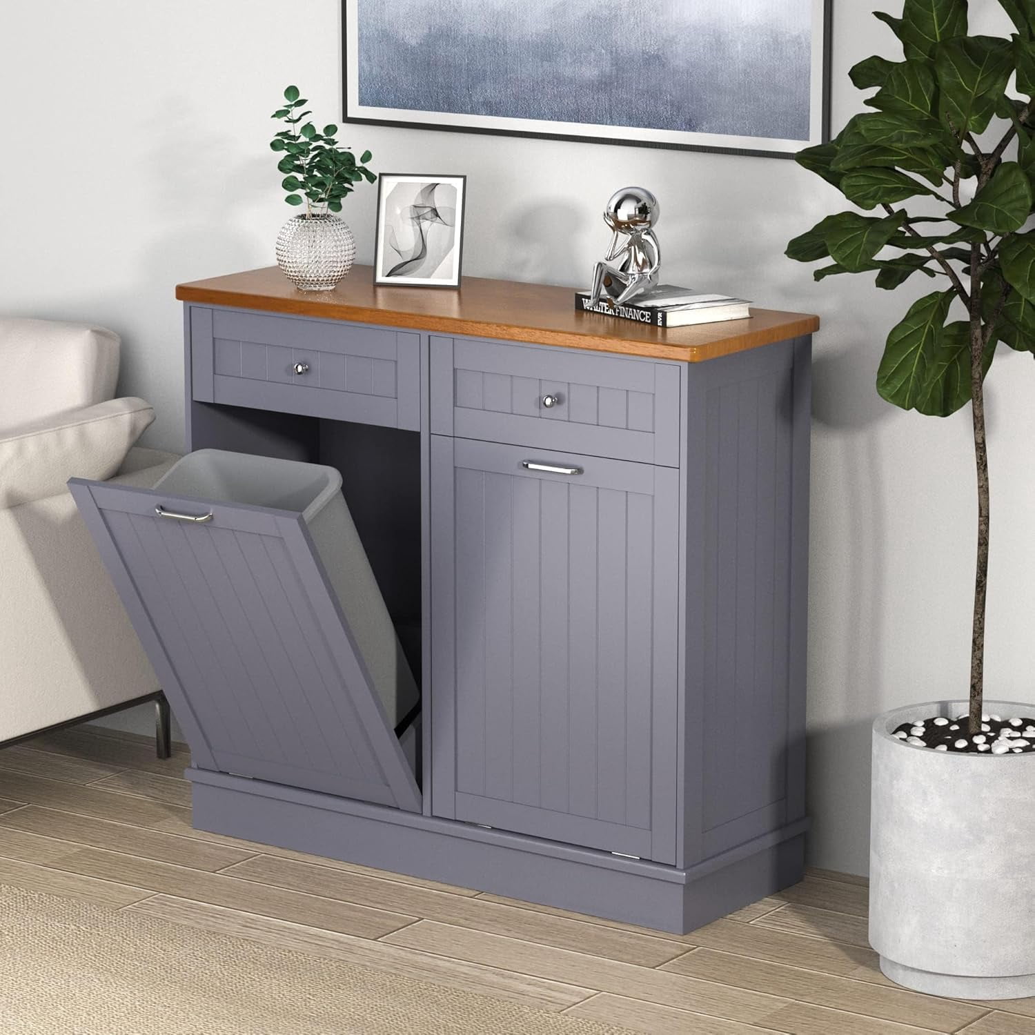 Tilt Out Trash Cabinet 10 Gallon Wooden Free Standing Laundry Sorter ...