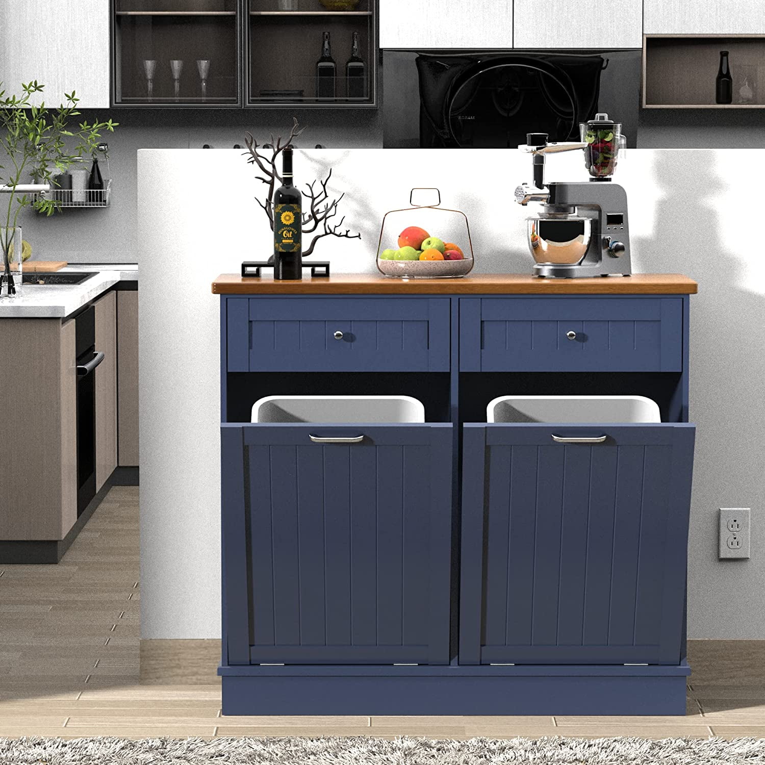 Tilt Out Trash Cabinet,Antique-Style Beadboard Kitchen Island with ...