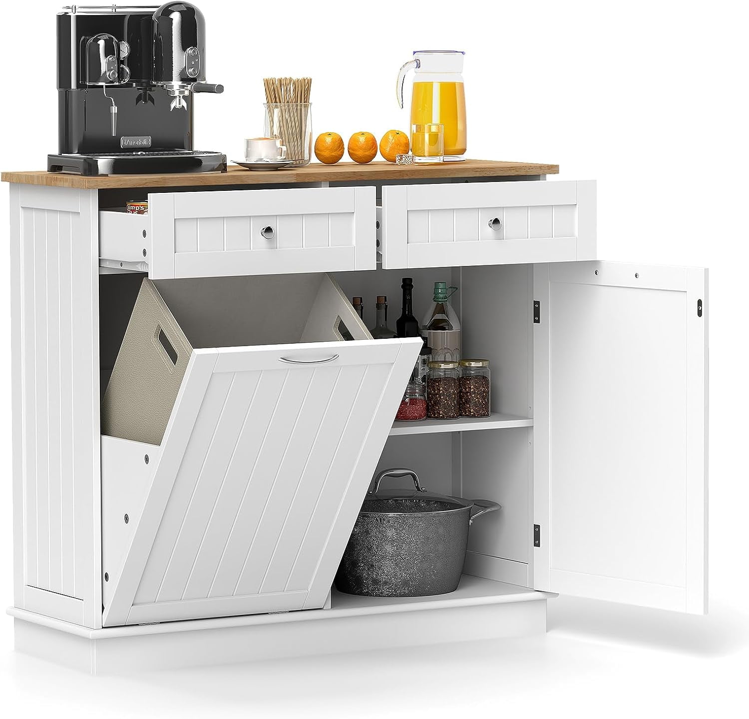 Tilt Out Trash Cabinet, Kitchen Island with 2 Drawers & Adjustable ...