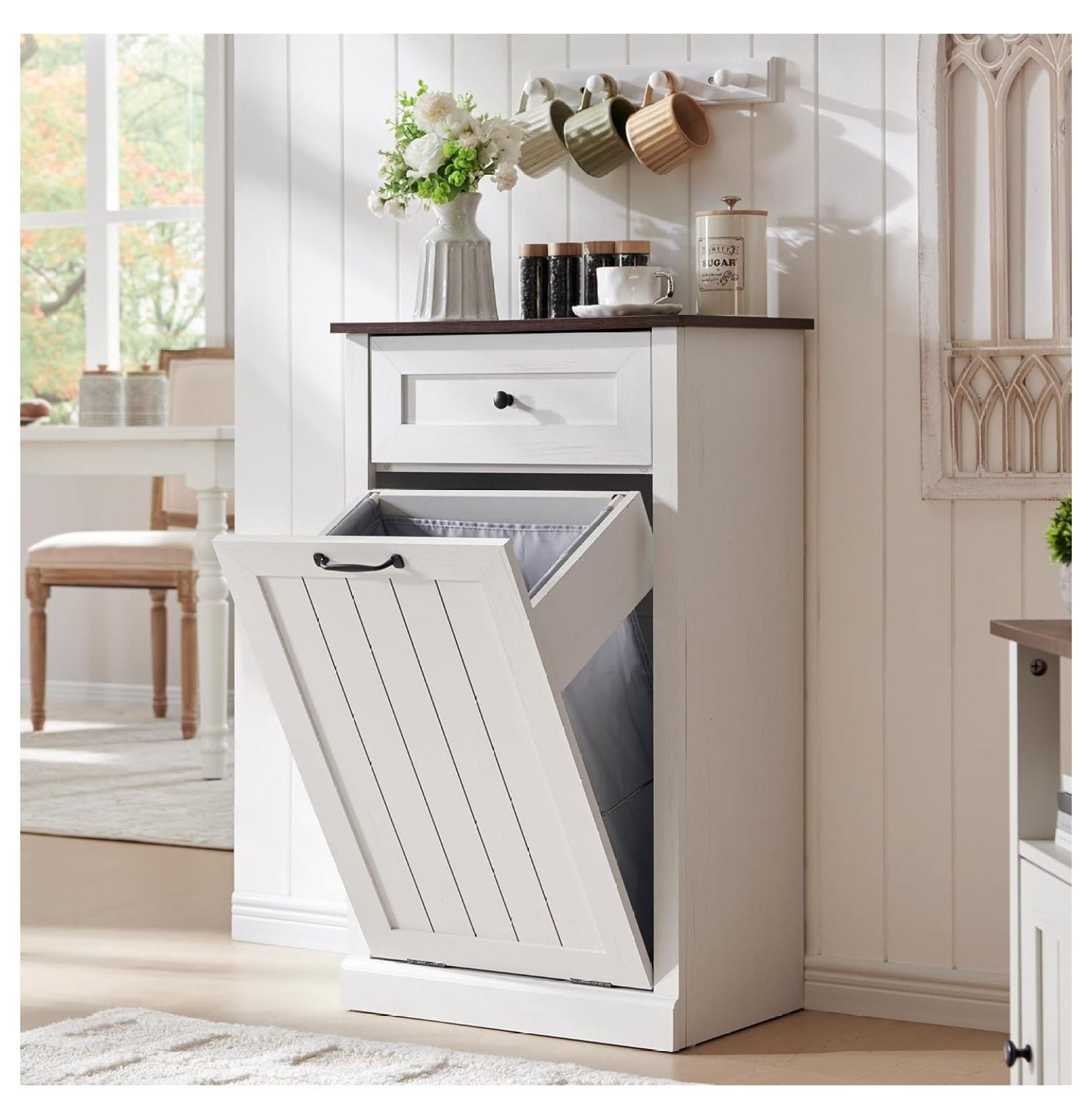 Tilt Out Trash Can Cabinet, 10 Gallon Farmhouse Laundry Hamper Cabinet ...