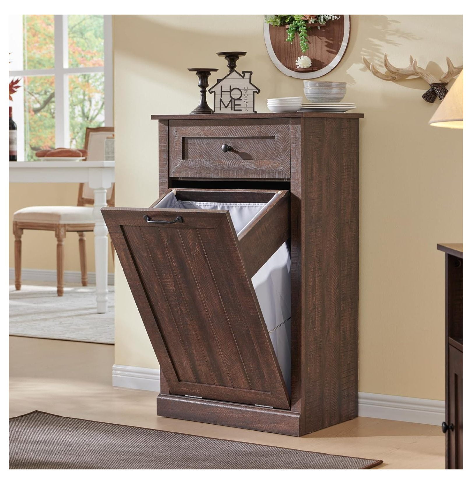 Tilt Out Trash Can Cabinet, 10 Gallon Farmhouse Laundry Hamper Cabinet ...