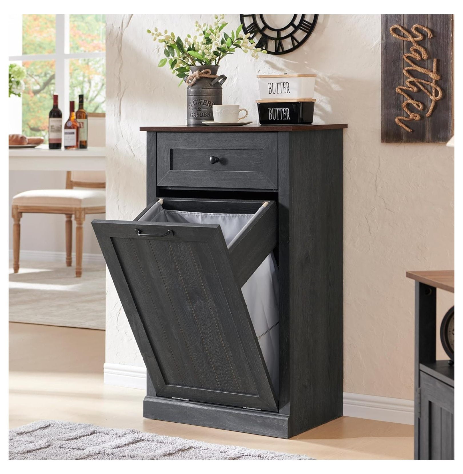Tilt Out Trash Can Cabinet, 10 Gallon Farmhouse Laundry Hamper Cabinet ...