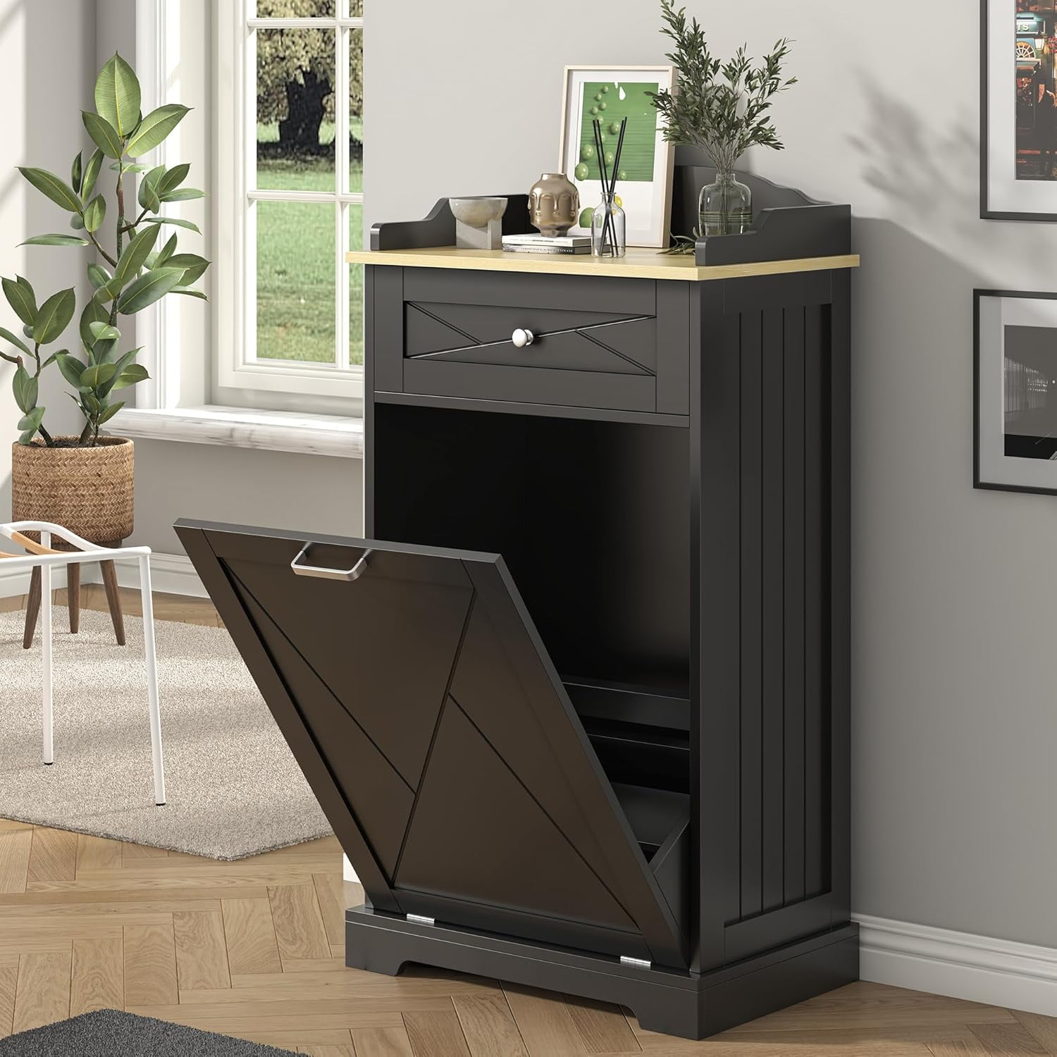 Tilt Out Trash Can Cabinet 12 Gallon, Hidden Trash Cabinet with Drawers ...