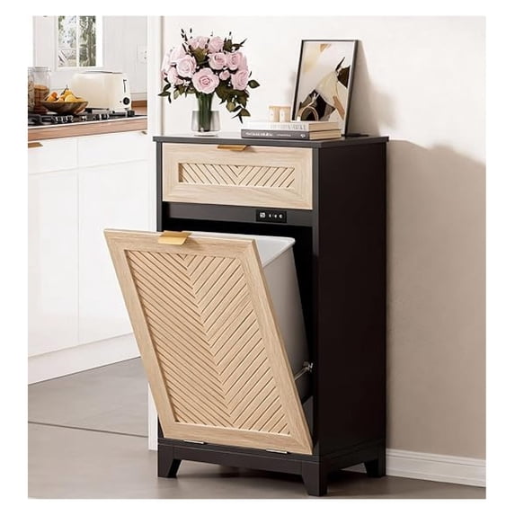 Tilt Out Trash Can Cabinet with Charging Station and Deodorizing, 10 ...