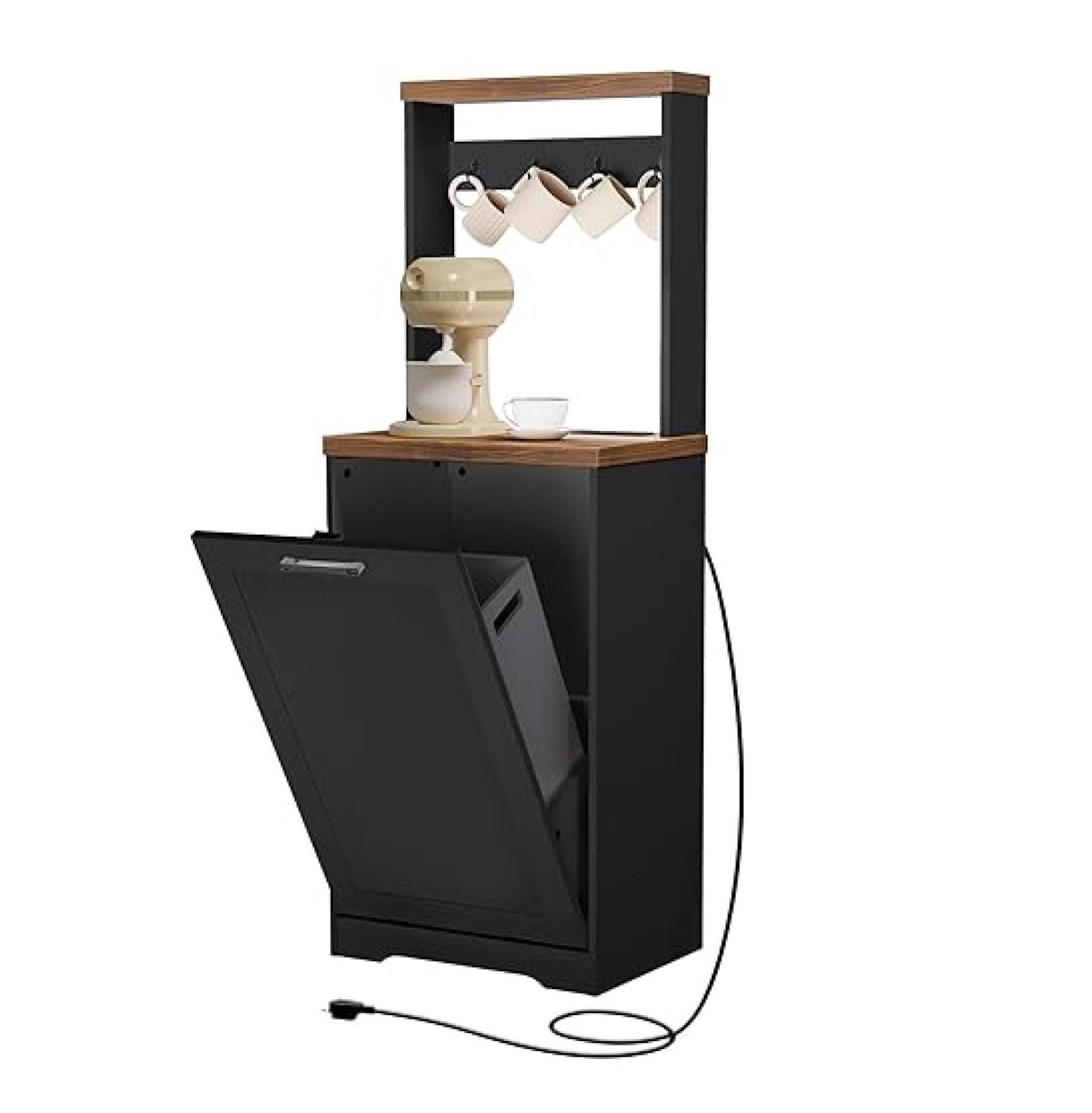 Tilt Out Trash Can Cabinet with Charging Station, Kitchen Trash Bin ...