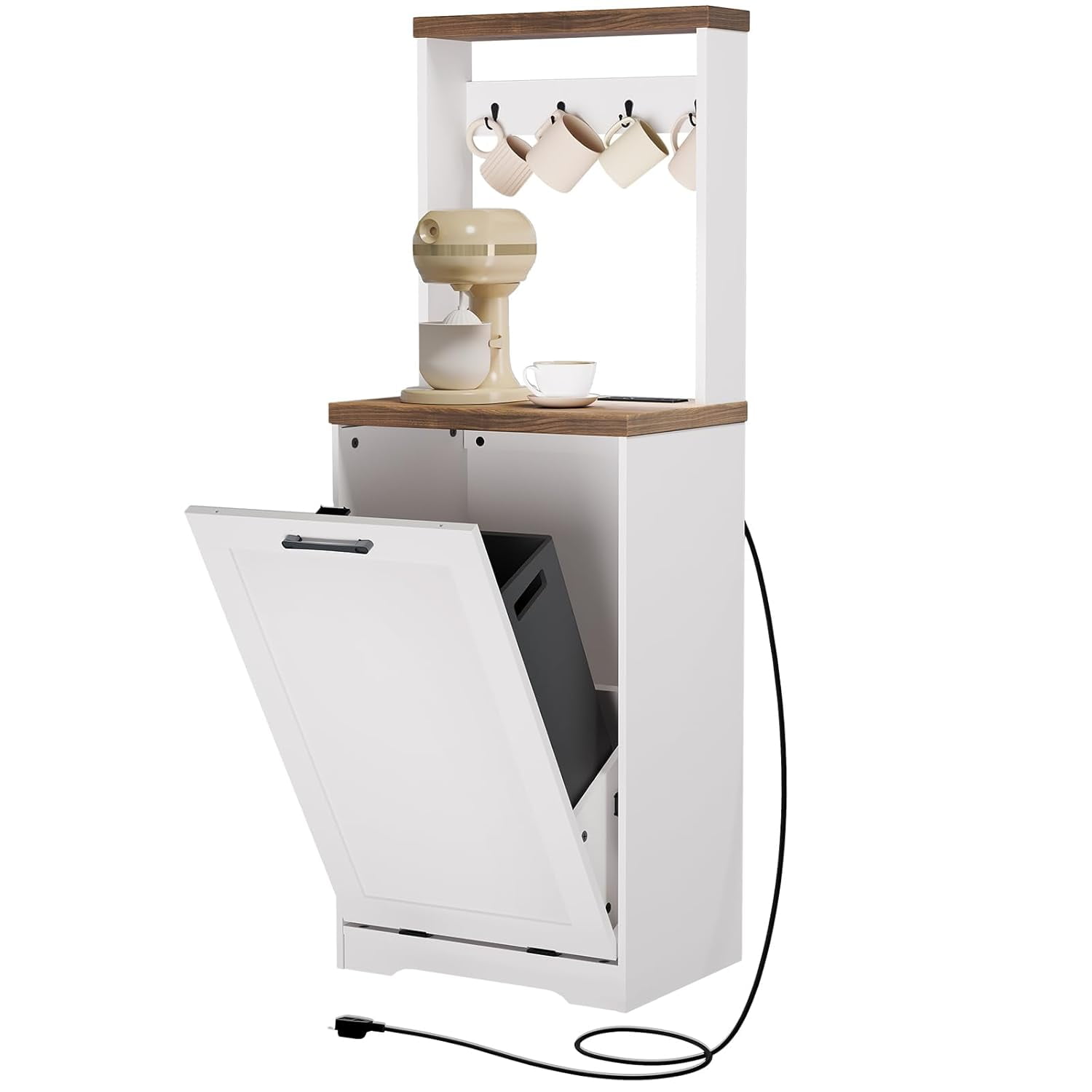 Tilt Out Trash Can Cabinet with Charging Station, Kitchen Trash Bin ...