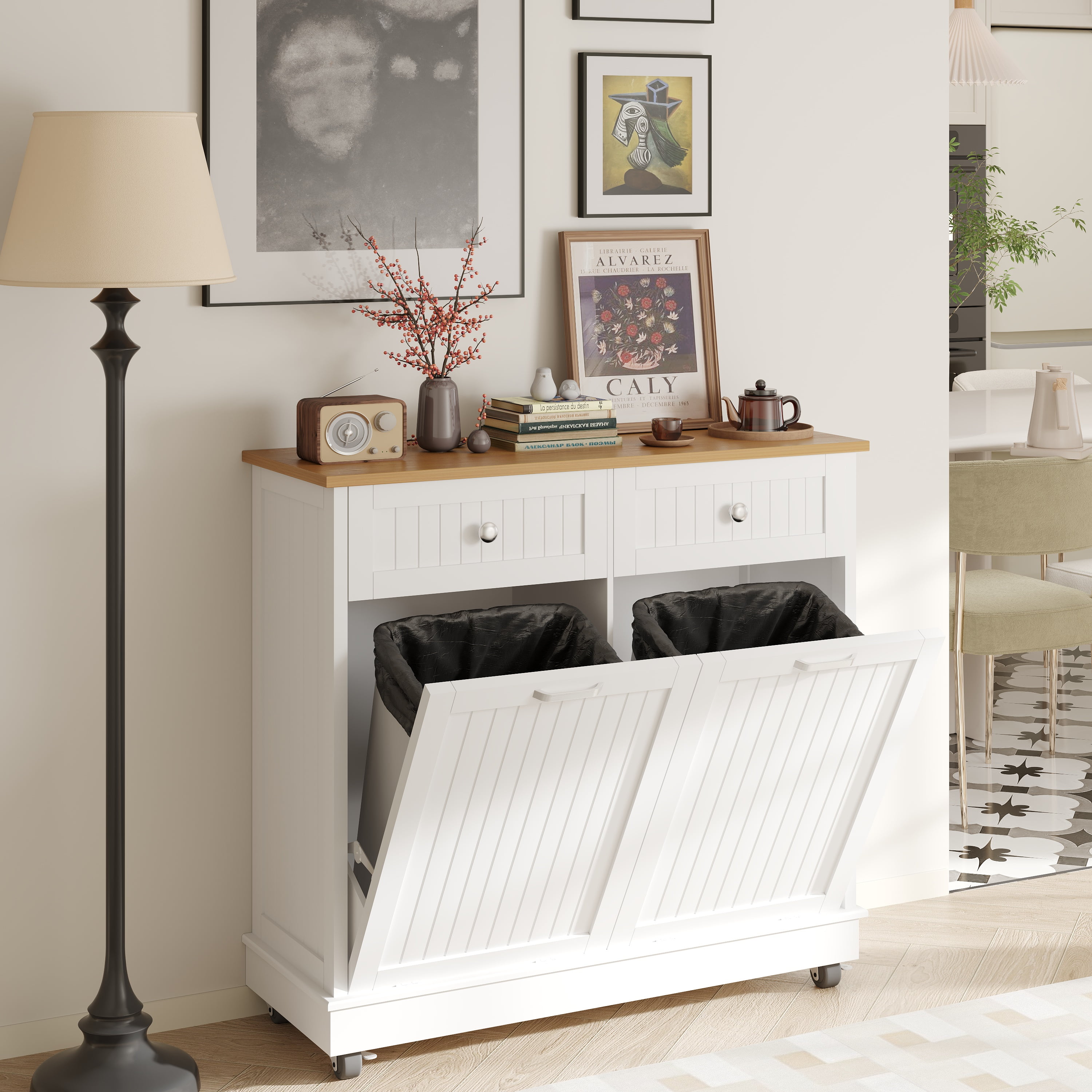 Tilt Out Trash Can Cabinet Double, 20 Gallon Garbage Can Cabinet with ...