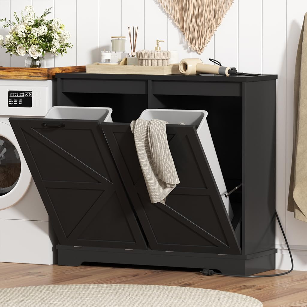 Tilt Out Trash Can Cabinet, Farmhouse Double 13 Gallon Hidden Trash Can ...